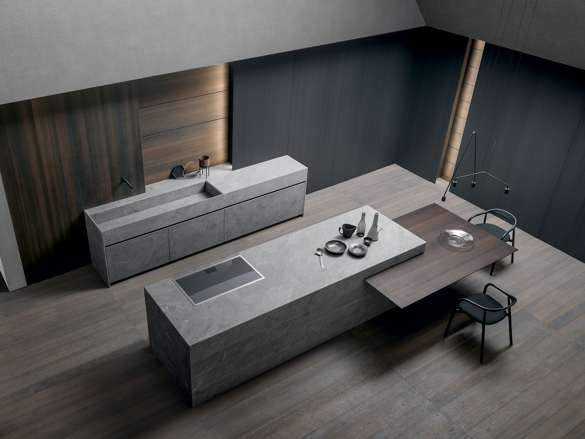 BLADE LAB | Kitchen Stone and eucalyptus veneer kitchen with island By ...