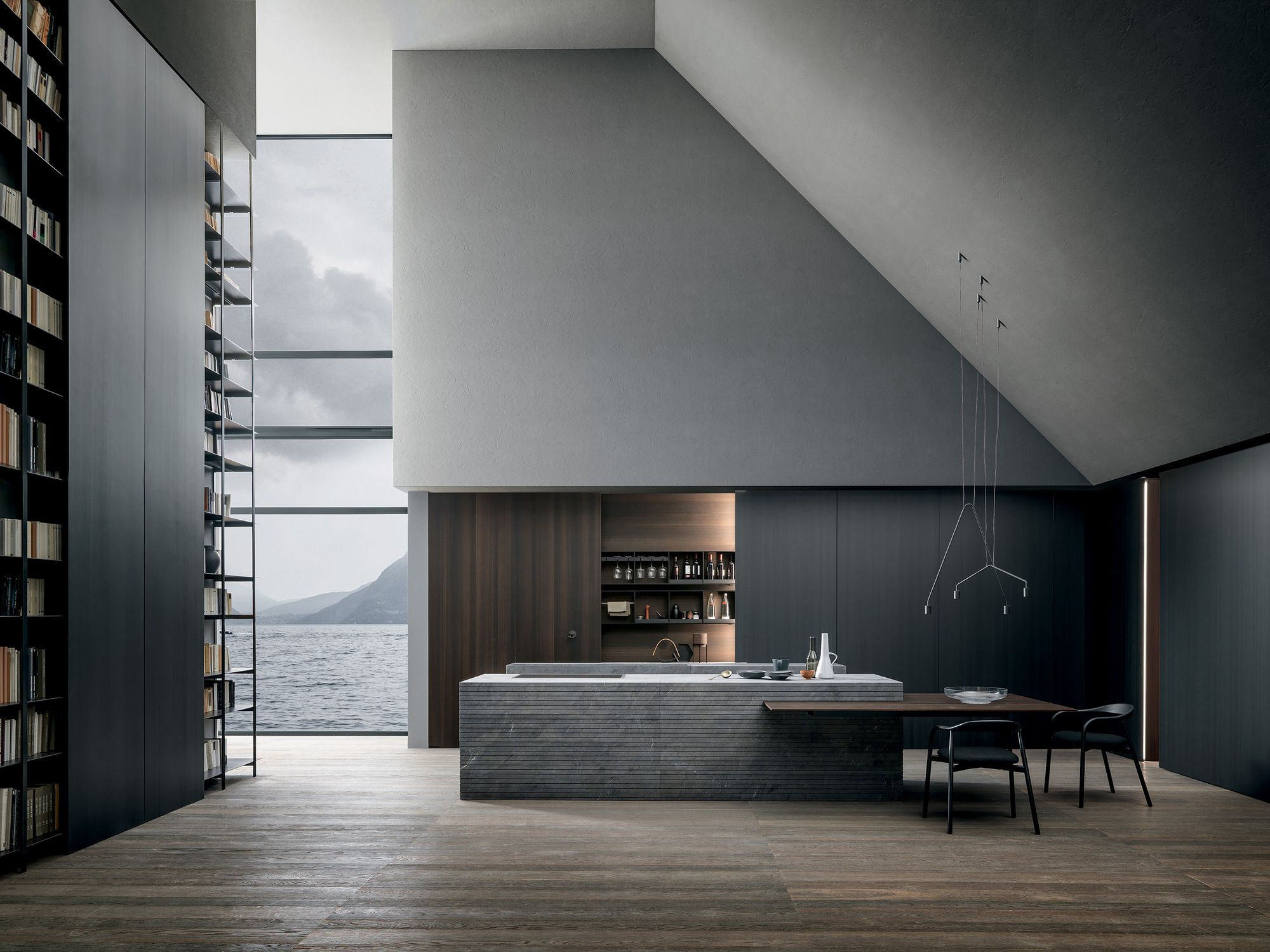 BLADE LAB | Kitchen Stone and eucalyptus veneer kitchen with island By MODULNOVA | design Carlo ...