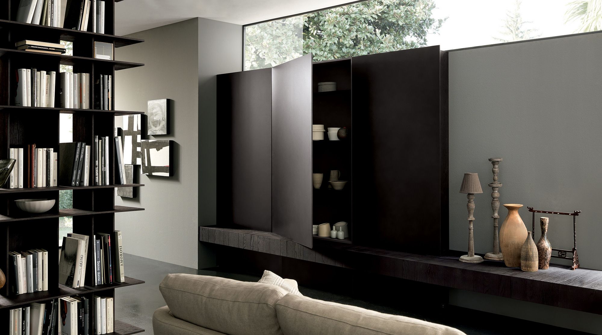 BLADE | Storage wall with integrated lighting Blade Collection By MODULNOVA