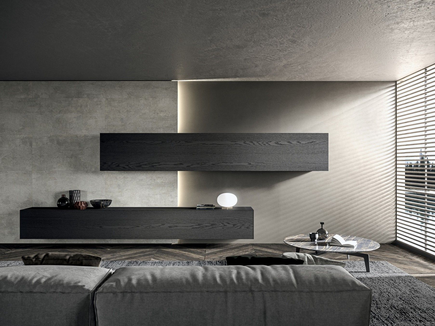 BLADE | Parete attrezzata in legno impiallacciato Collezione Blade By MODULNOVA