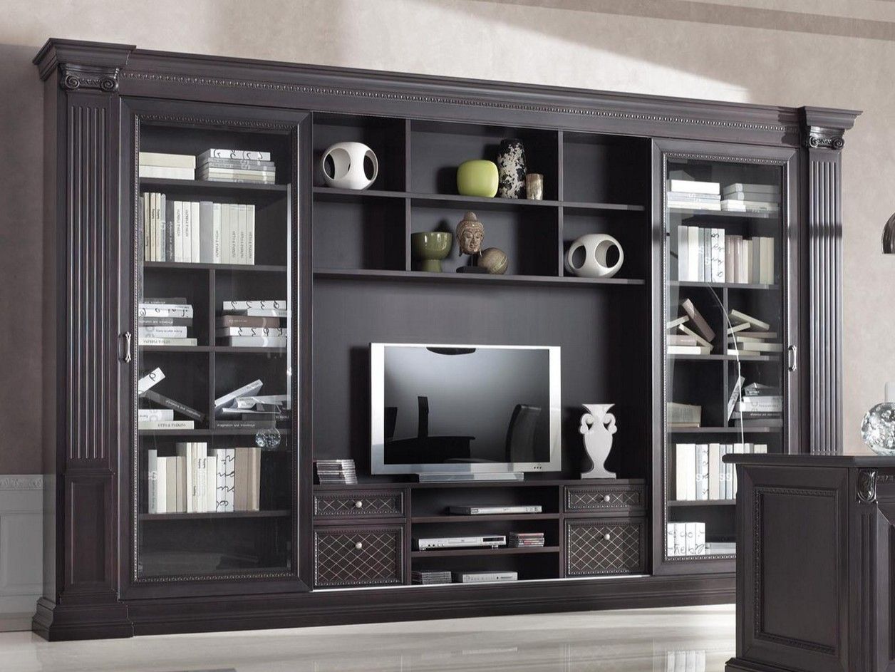 VOGUE Open freestanding solid wood bookcase with TV stand By Guerra Vanni