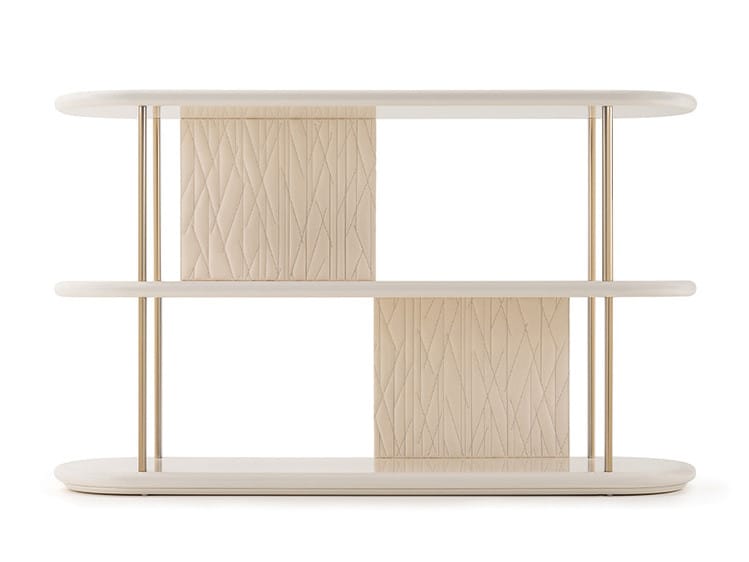 ROMA Open wooden and leather bookcase By Turri | design Monica Armani