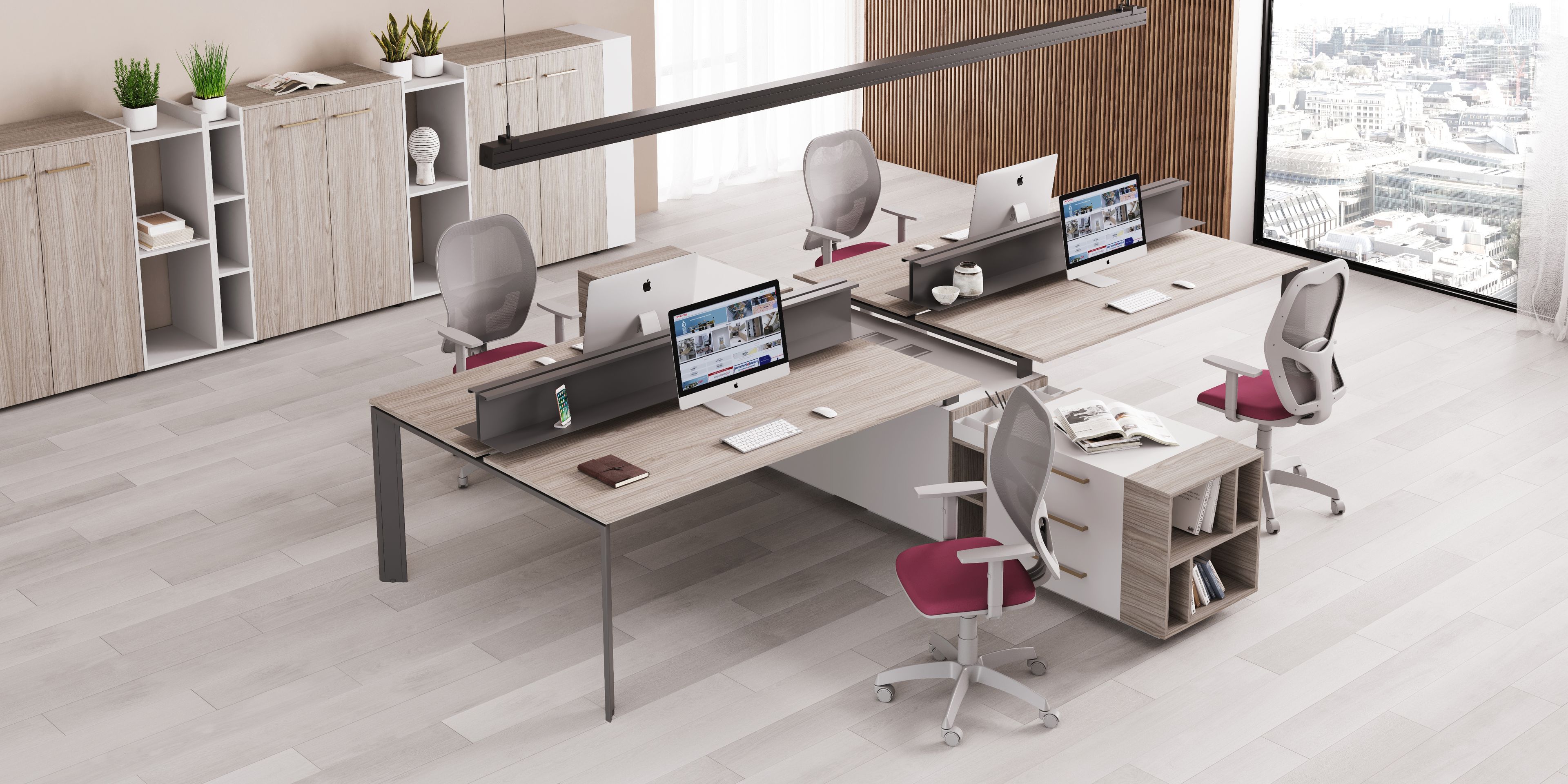 BRAMANTE Sectional multiple office desk with shelves By CUF Milano