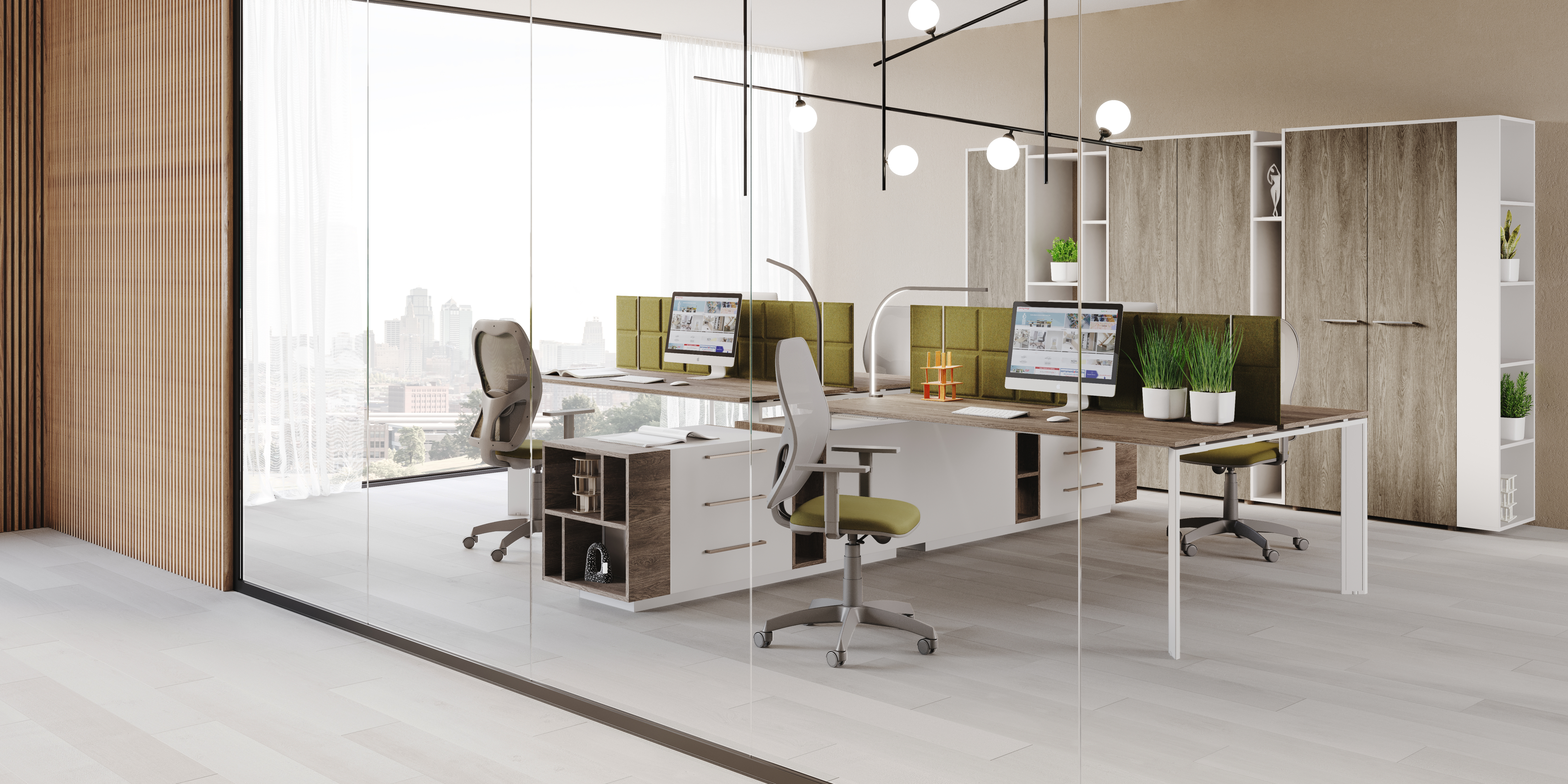 BRAMANTE Sectional multiple office desk with shelves By CUF Milano