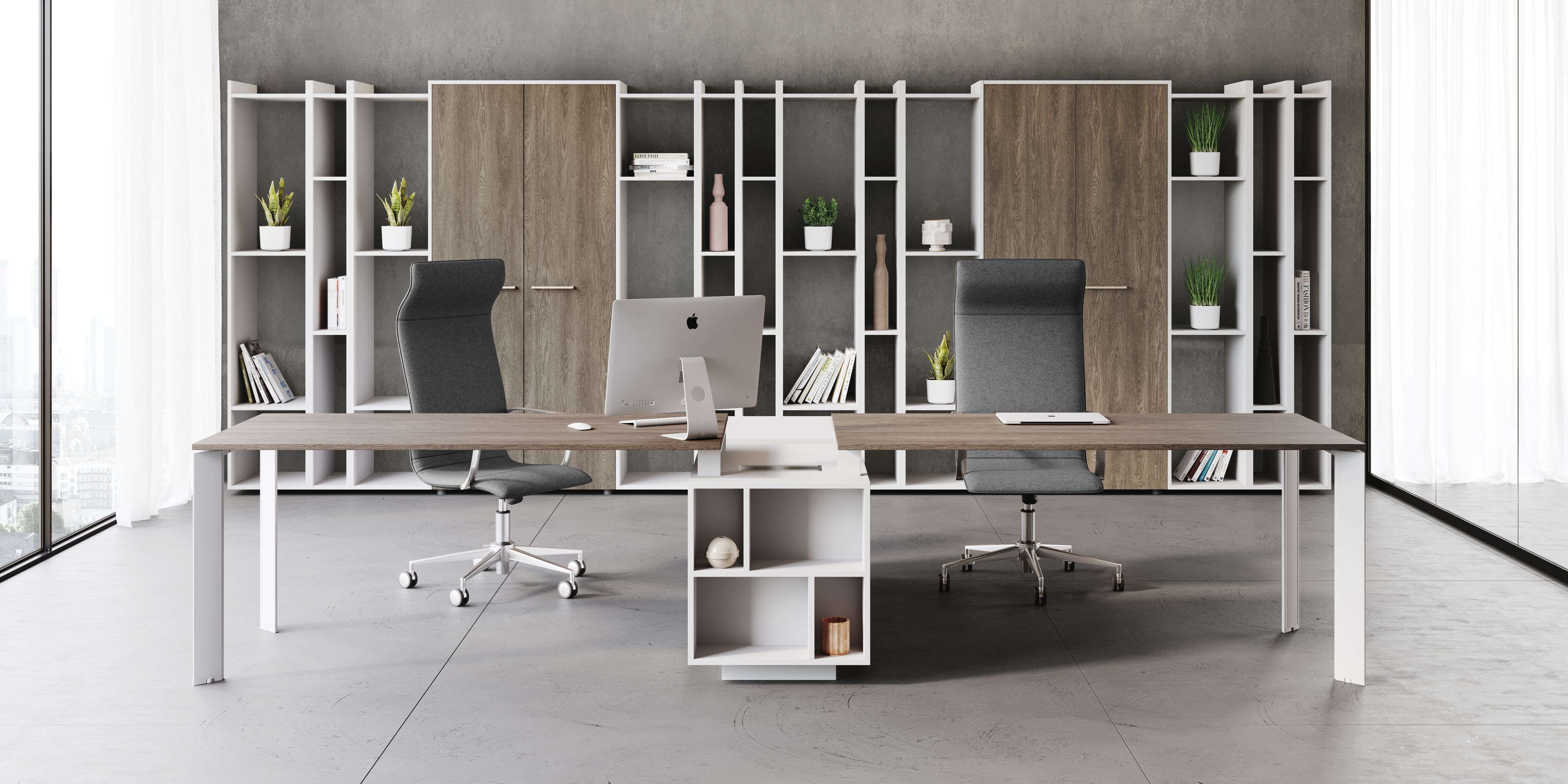 BRAMANTE Sectional multiple office desk with shelves By CUF Milano