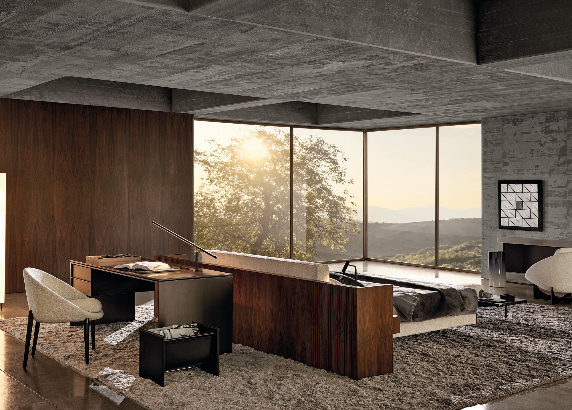 BRASILIA Upholstered double bed with integrated nightstands By Minotti ...