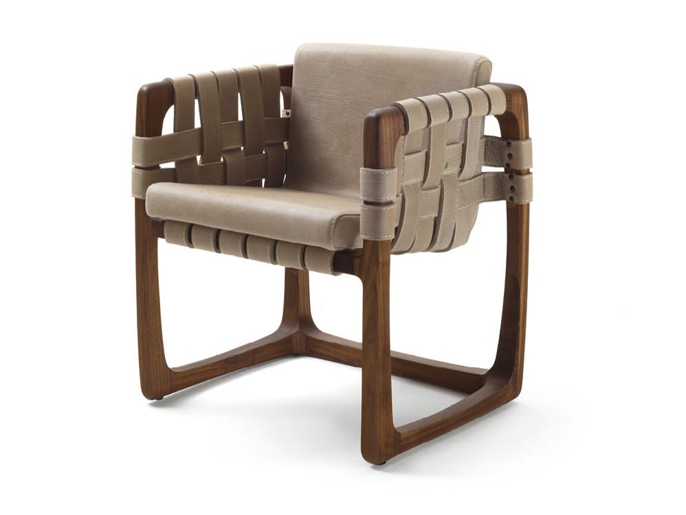 BUNGALOW DINING CHAIR Sled base leather and solid wood chair with ...