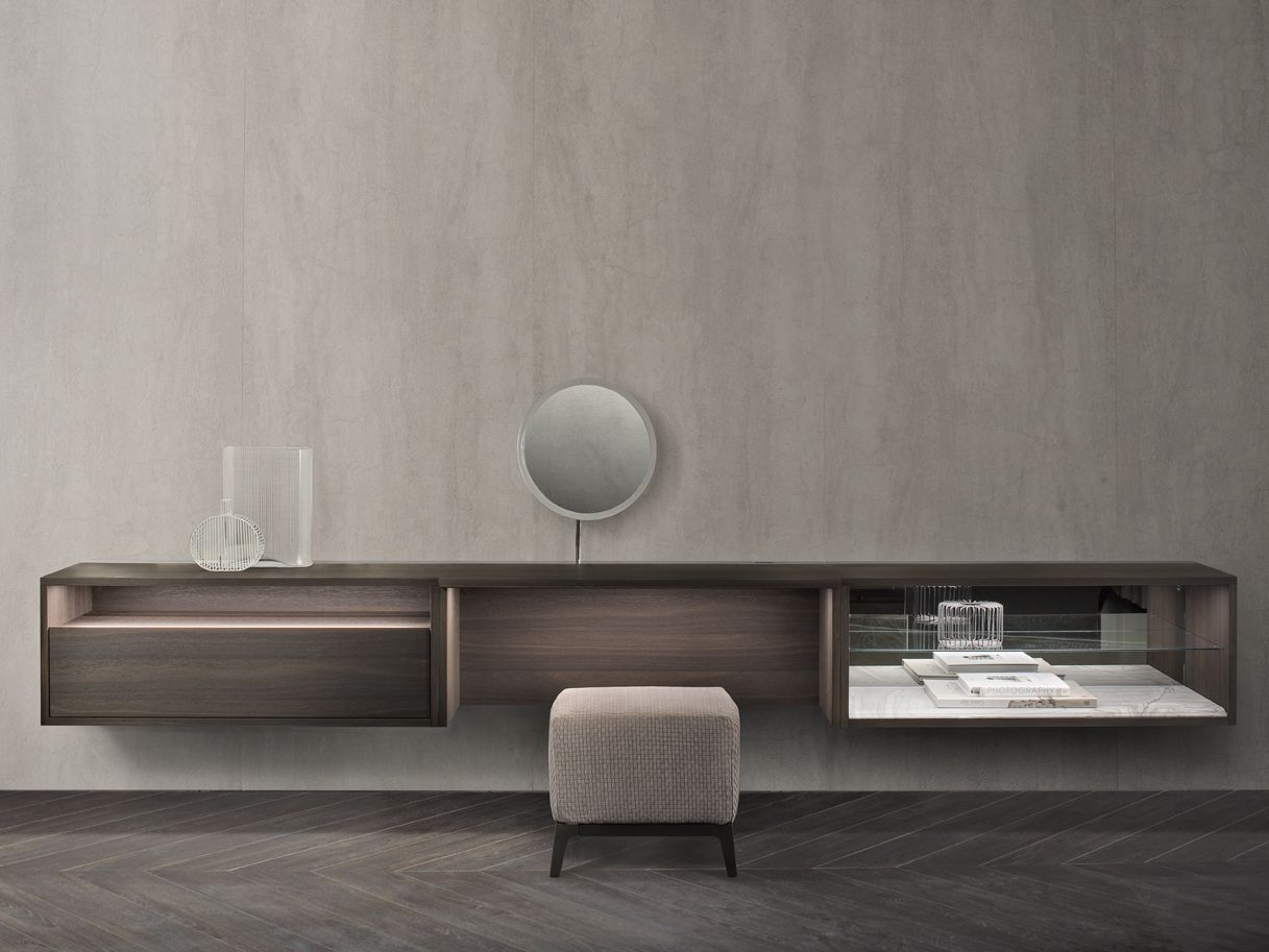 Sectional wall-mounted wooden storage wall C-SYSTEM By Flou