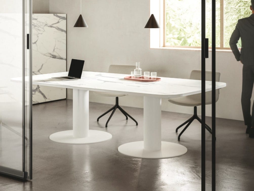 MEET UP Office desk / meeting table with Calacatta marble effect top By ...