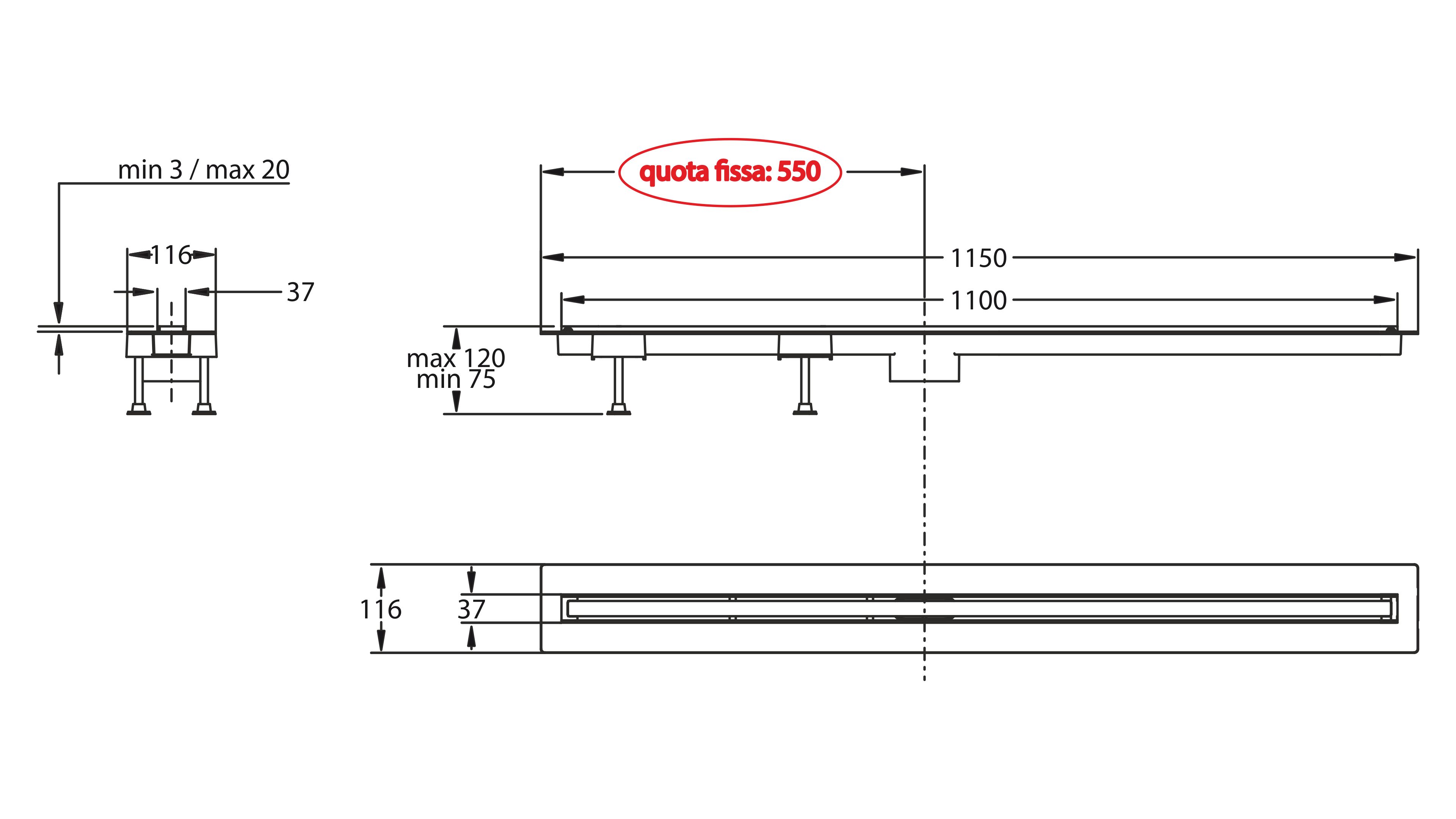 CANALISSIMA – SIDE DRAIN 6825MX110S Rigole de douche en acier ...