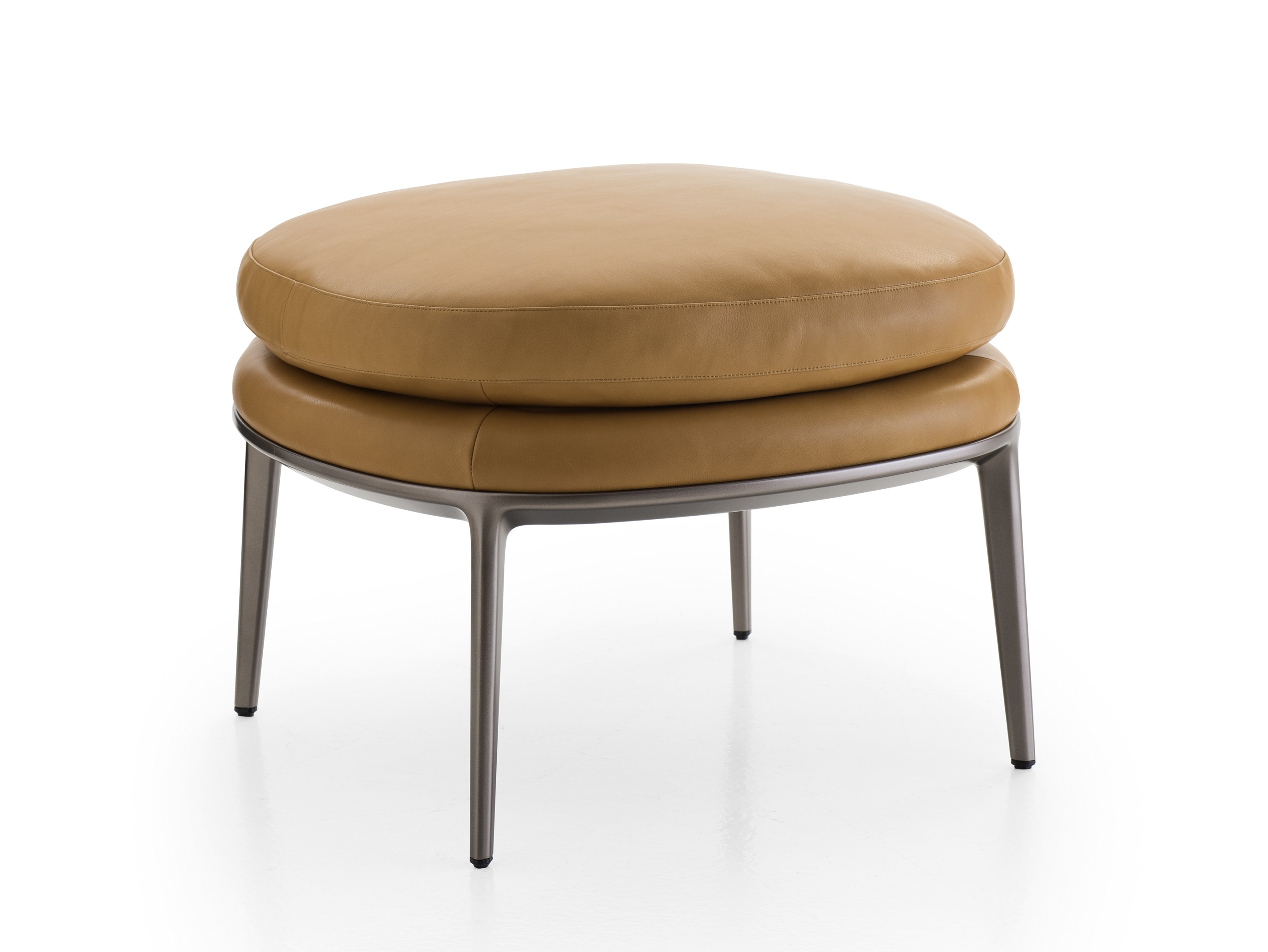 CARATOS Upholstered round leather pouf By Maxalto | design Antonio Citterio