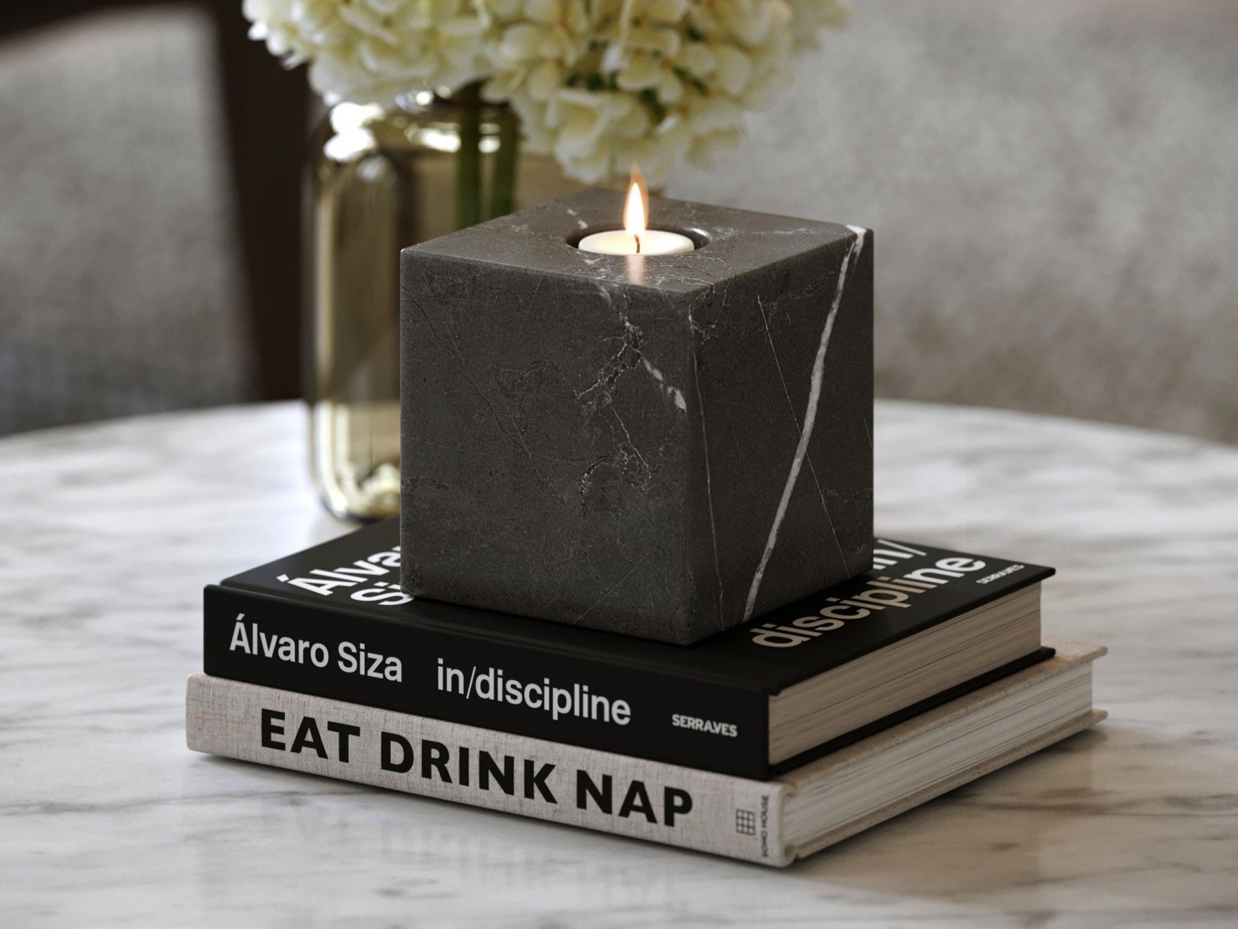 CASSINI | Pietra Grey marble candle holder Pietra Grey marble candle ...
