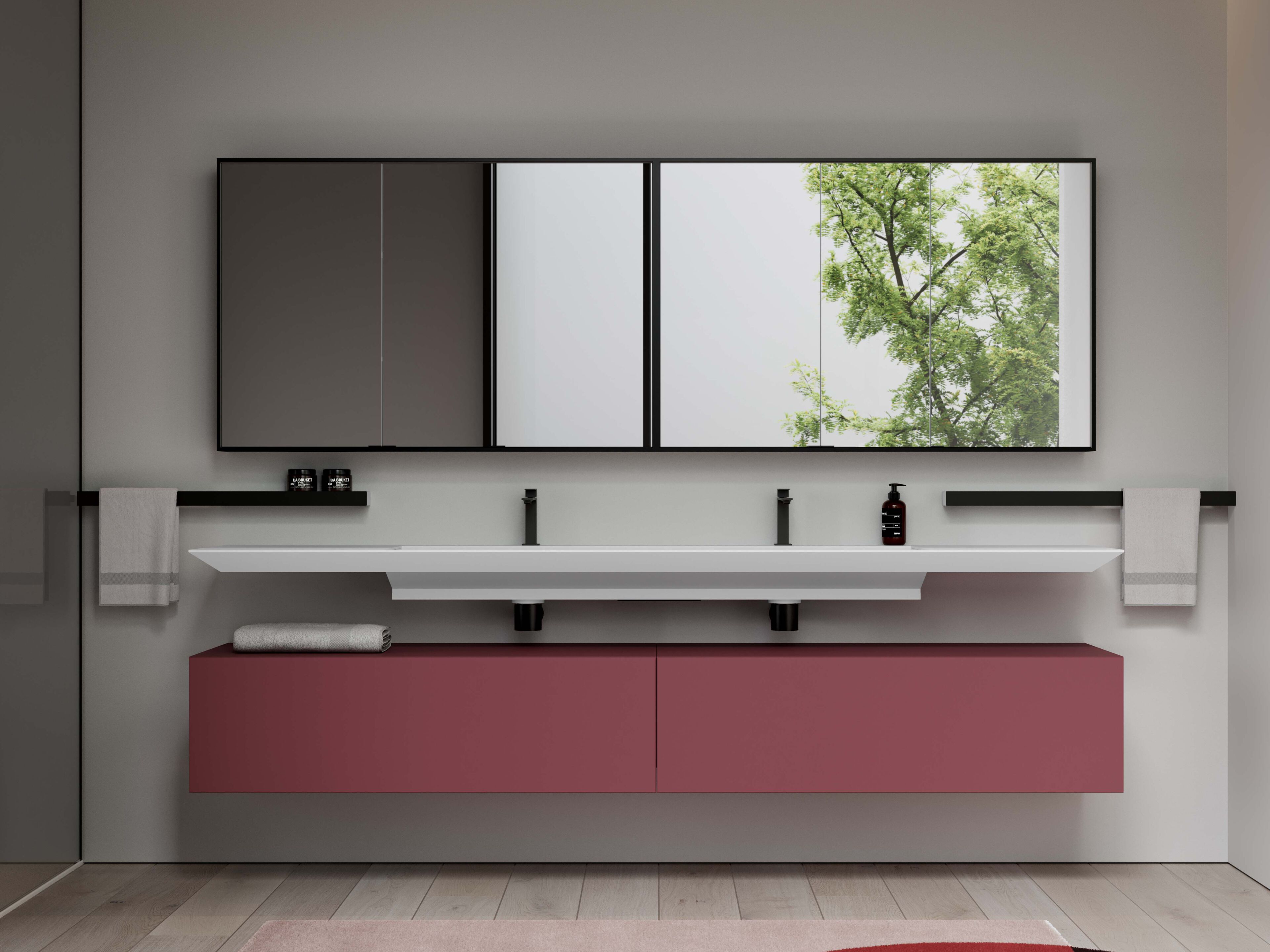 DOGMA Double wall-mounted Corian® vanity unit By Ideagroup