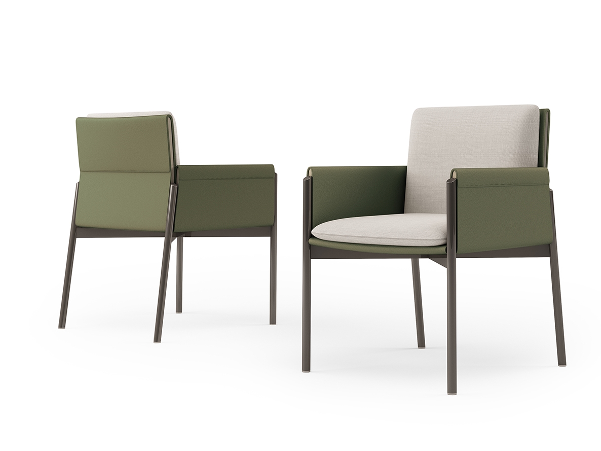 ZENIT Chair with armrests covered in leather and fabric By Turri ...