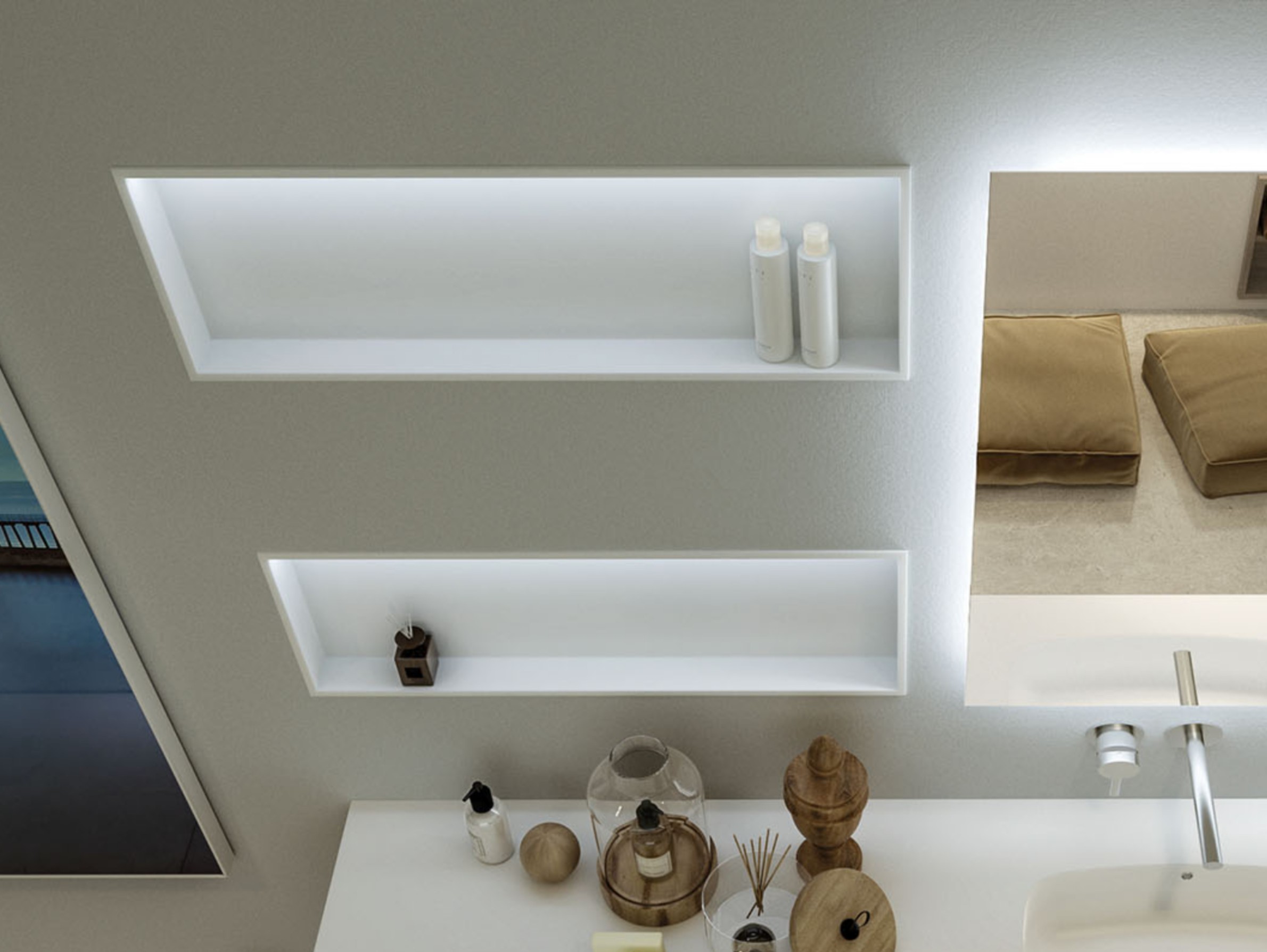CONTAINER Solid Surface bathroom wall shelf By MOMA Design