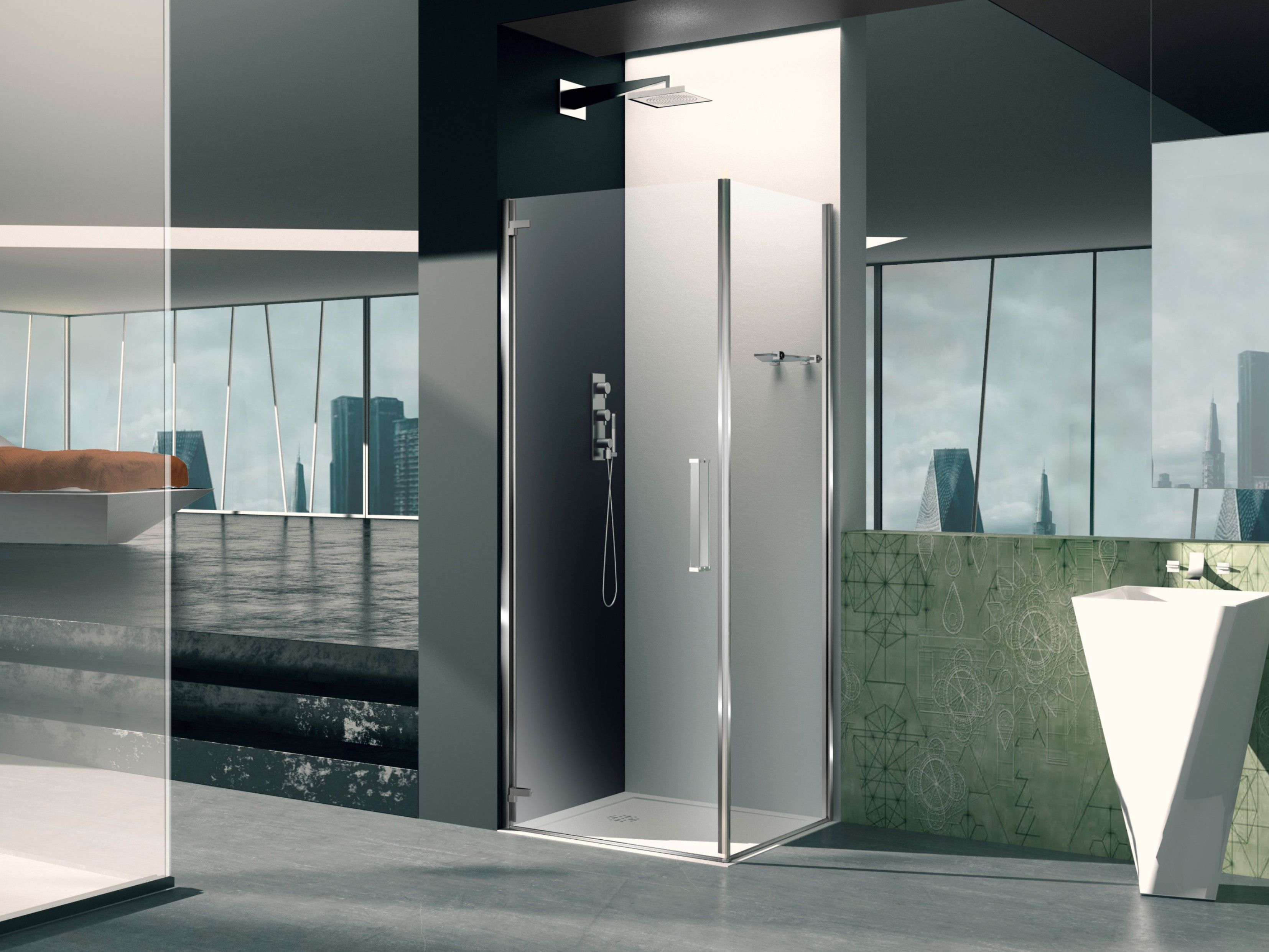 Corner glass shower cabin with hinged door PRISMA 1.0 | Corner shower ...