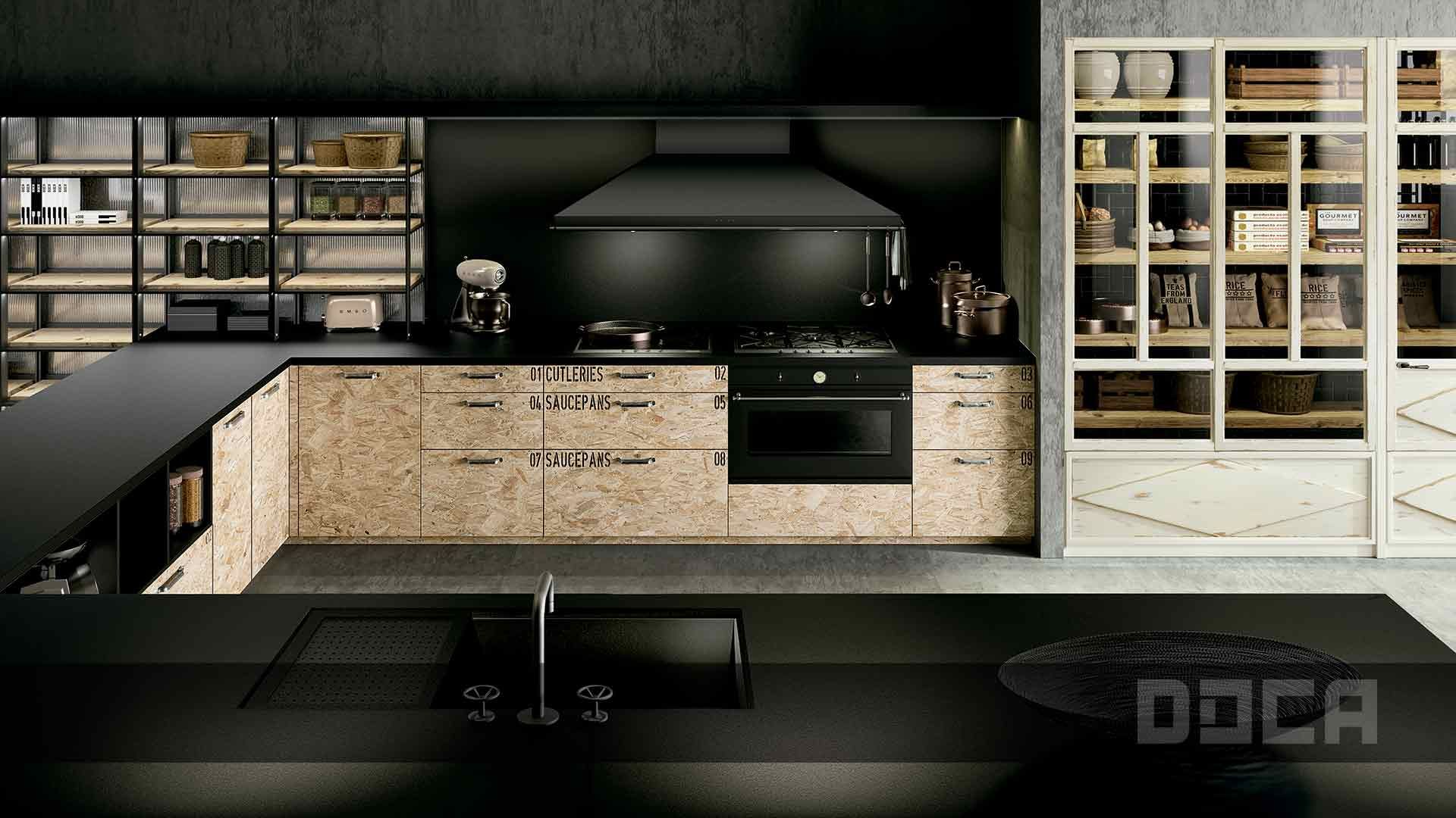 Fitted kitchen with handles CRAFT SHAVING / SEDAMAT OCEANIC By Doca