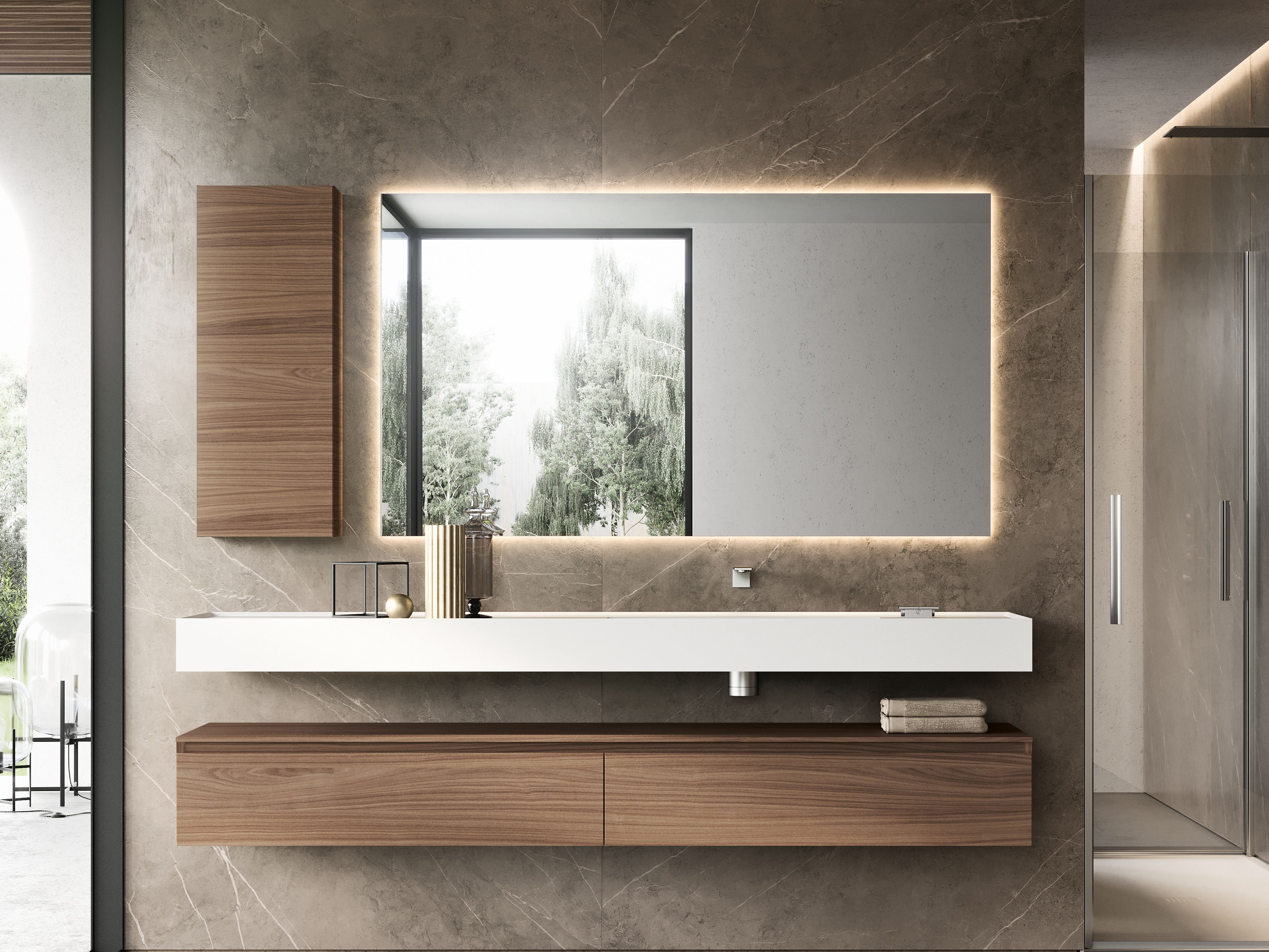 CUBIK 27 Walnut vanity unit with drawers By Ideagroup