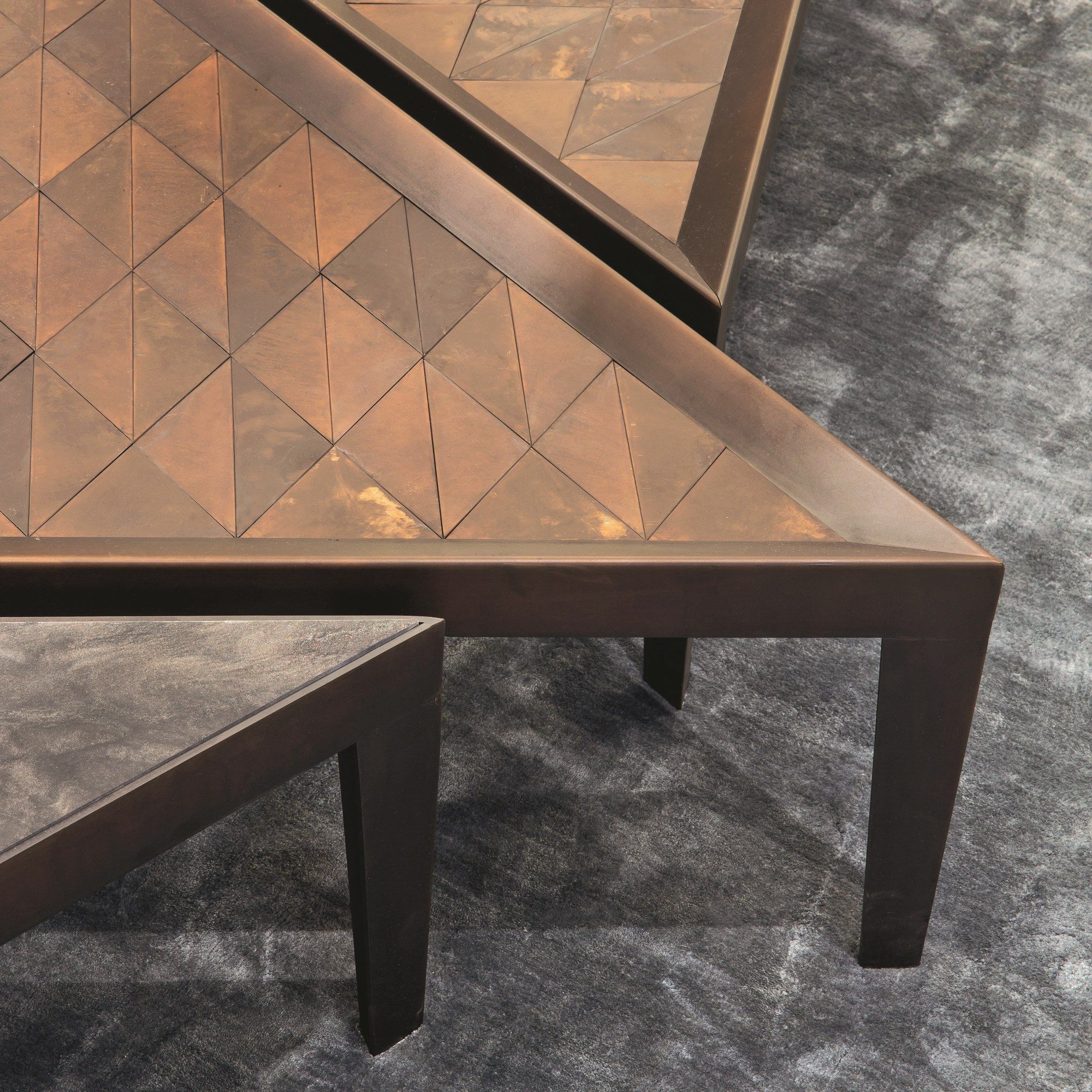 D-CODE Low triangular brass coffee table By Henge | design Massimo Castagna