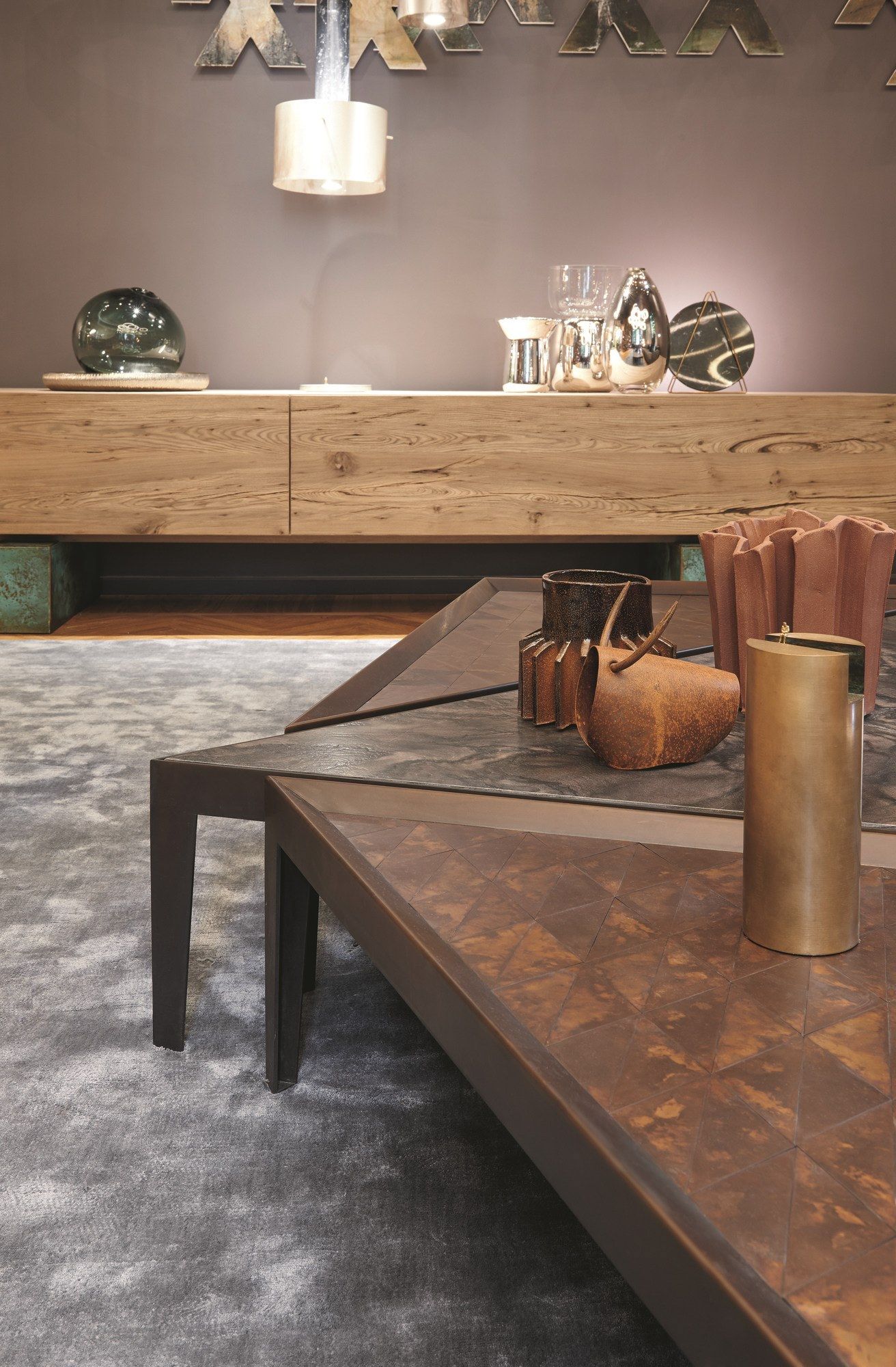 D-CODE Low triangular brass coffee table By Henge | design Massimo Castagna