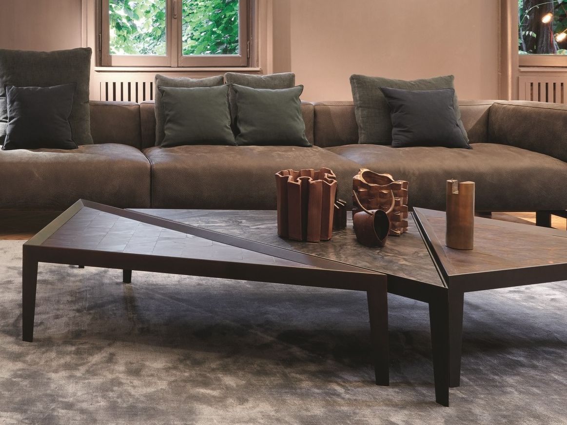 D-CODE Low triangular brass coffee table By Henge | design Massimo Castagna