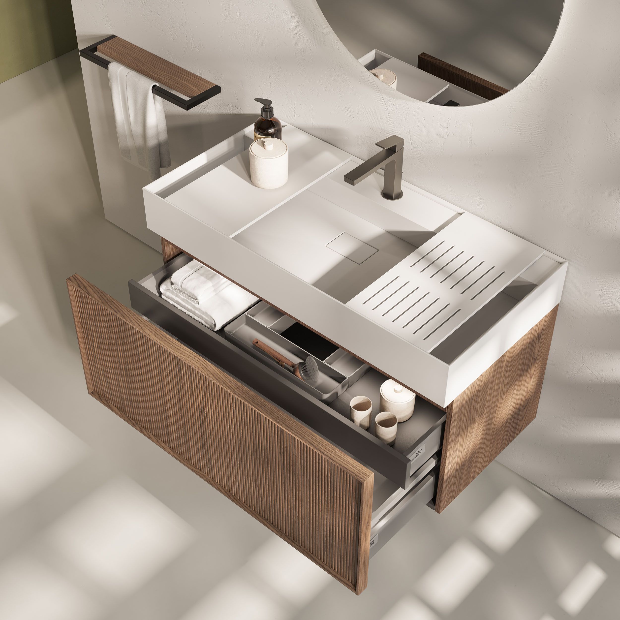 D14 | Vanity unit Wall-mounted walnut vanity unit with integrated ...