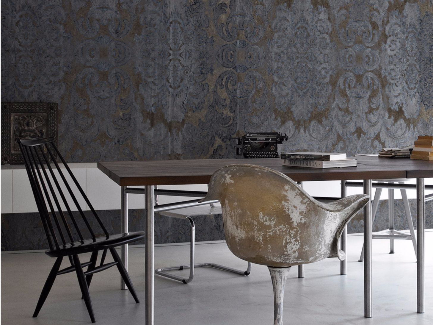 Damask panoramic wallpaper with concrete effect DAMASKED CONCRETE ...