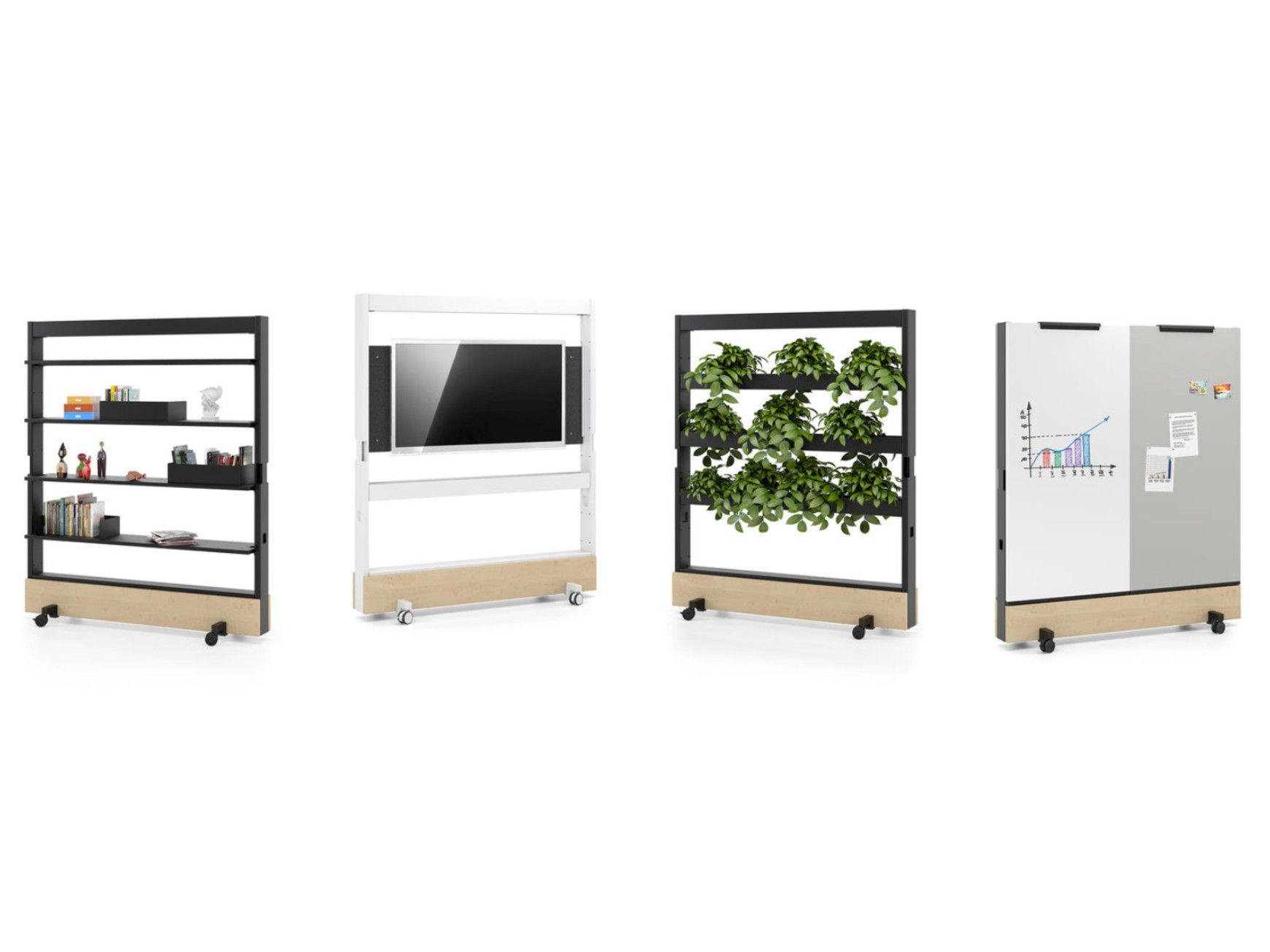 DANCING WALL Freestanding steel and wood office screen with casters By ...