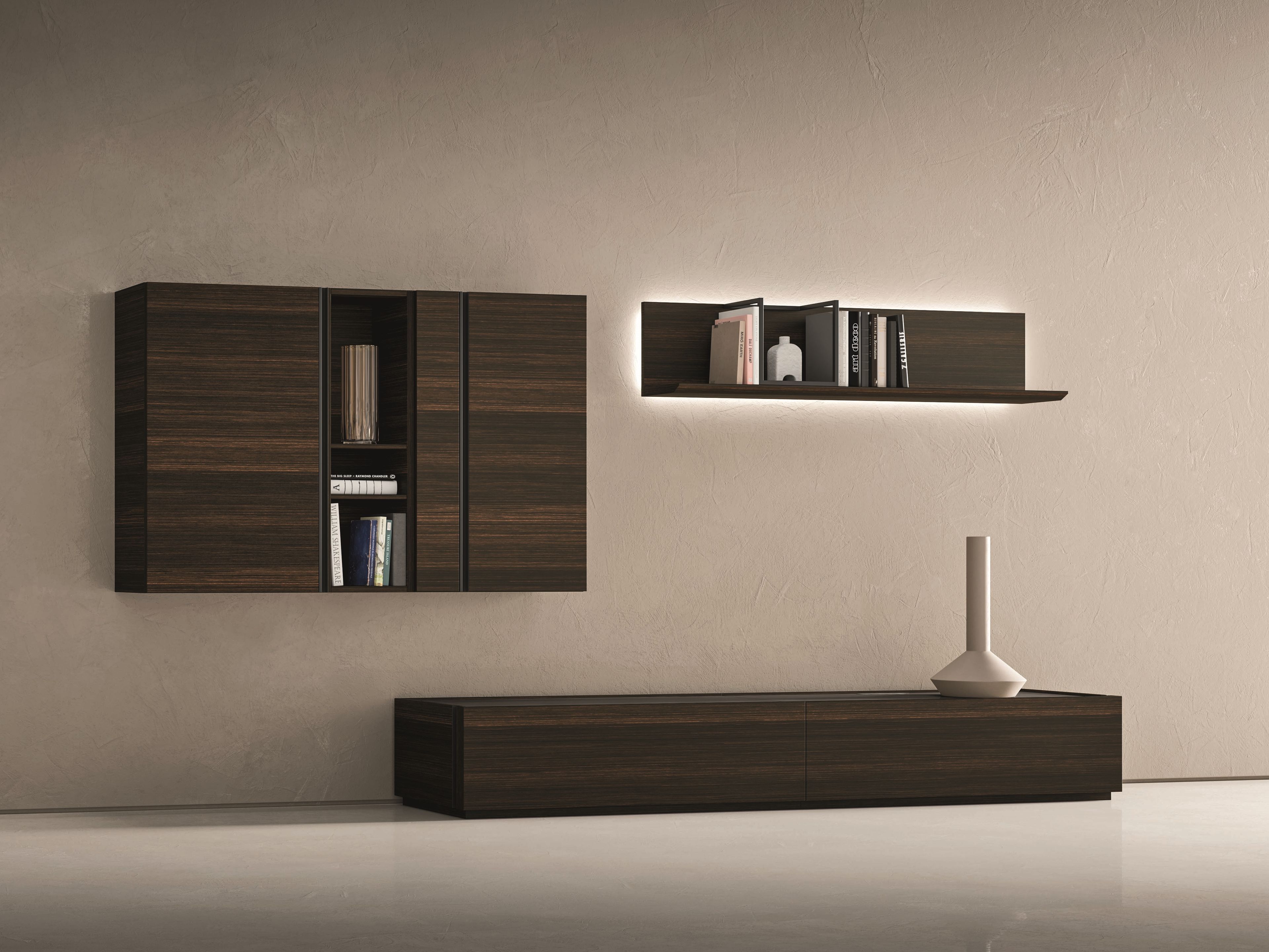 Sectional wall-mounted oak storage wall DAY MOOVE | Composition M505 ...