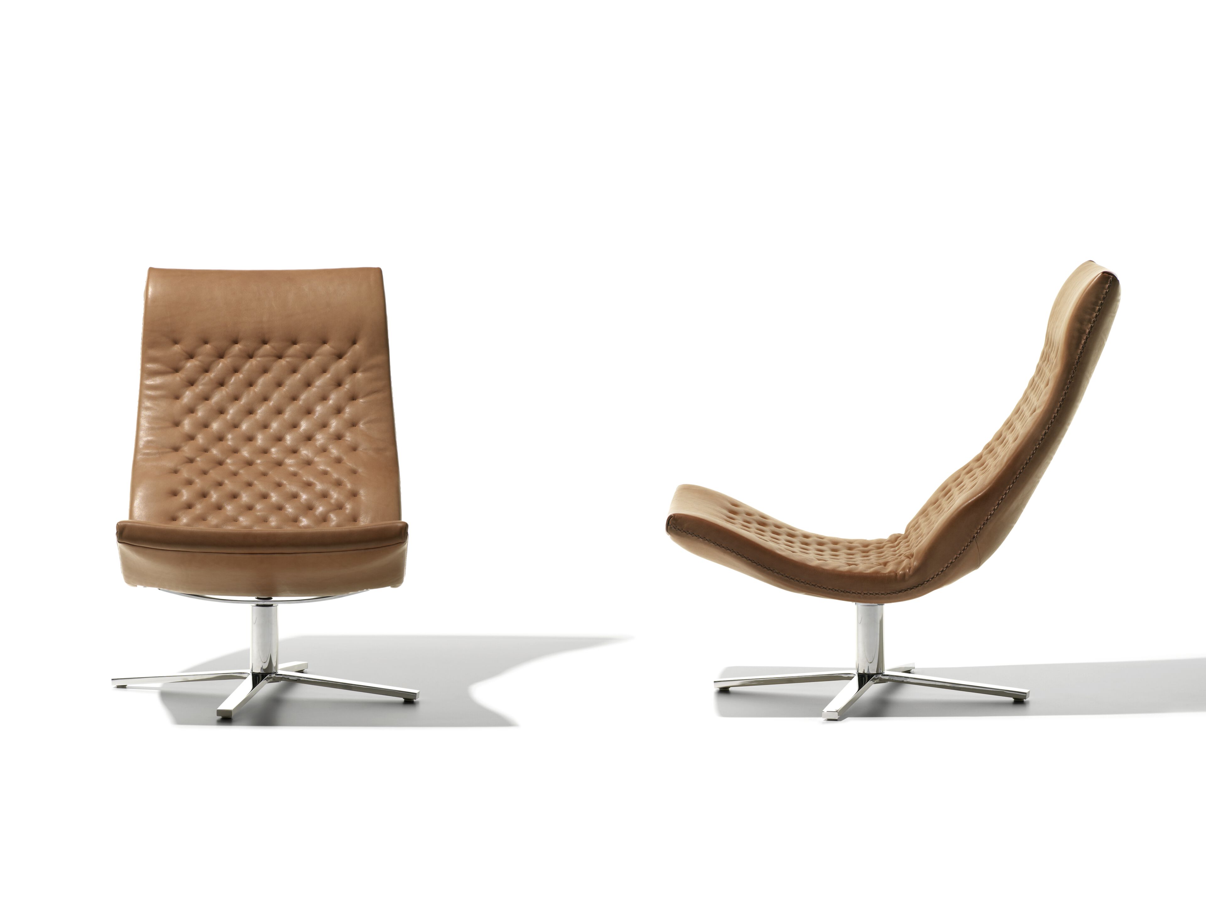 DS-51 SLIM Swivel leather armchair with 4-spoke base By de Sede