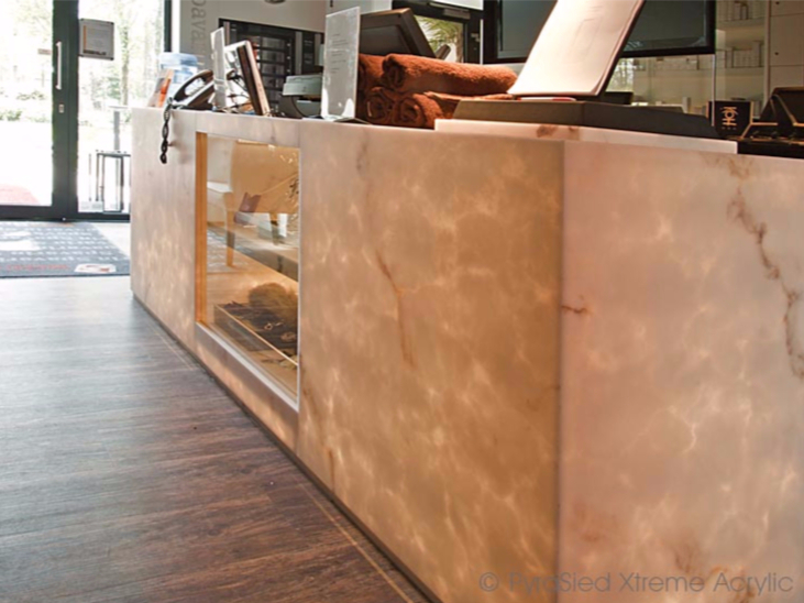 FAUX TRANSLUCENT STONE | Office reception desk Faux Translucent Stone ...