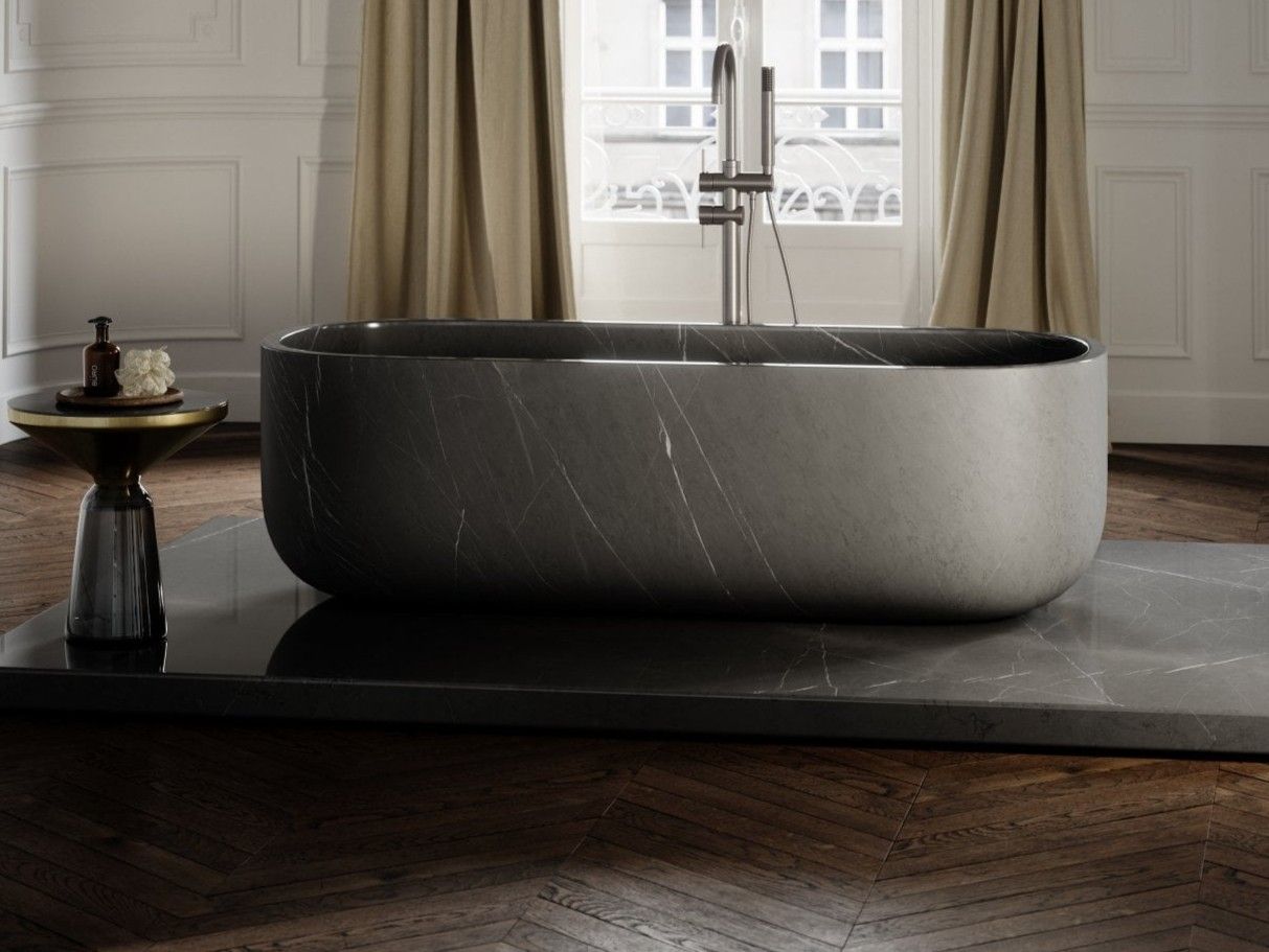 DESIGNO Freestanding oval Pietra Grey marble bathtub By LUSSO