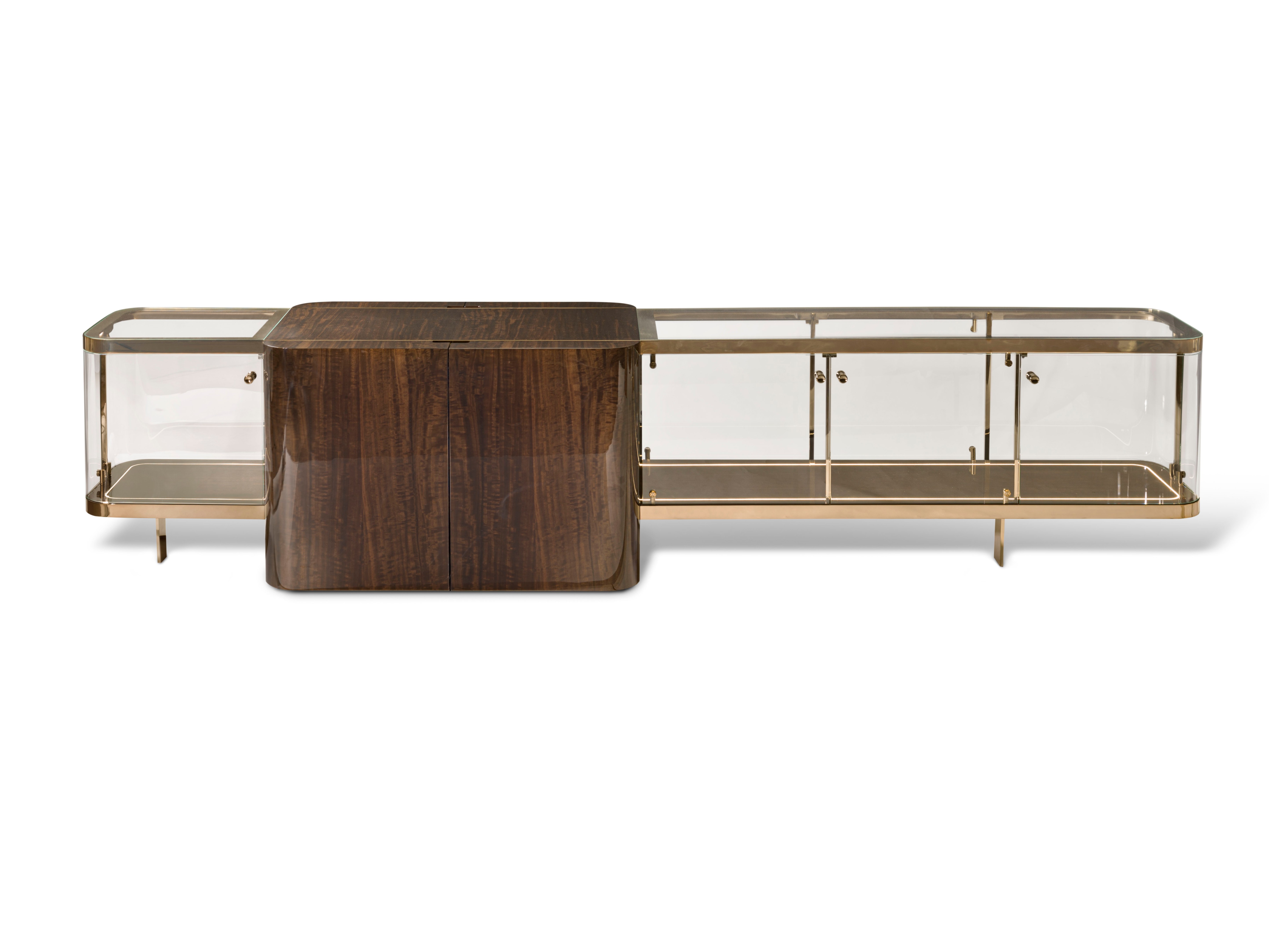 DESMOND Double-sided wood and glass sideboard with integrated lighting ...