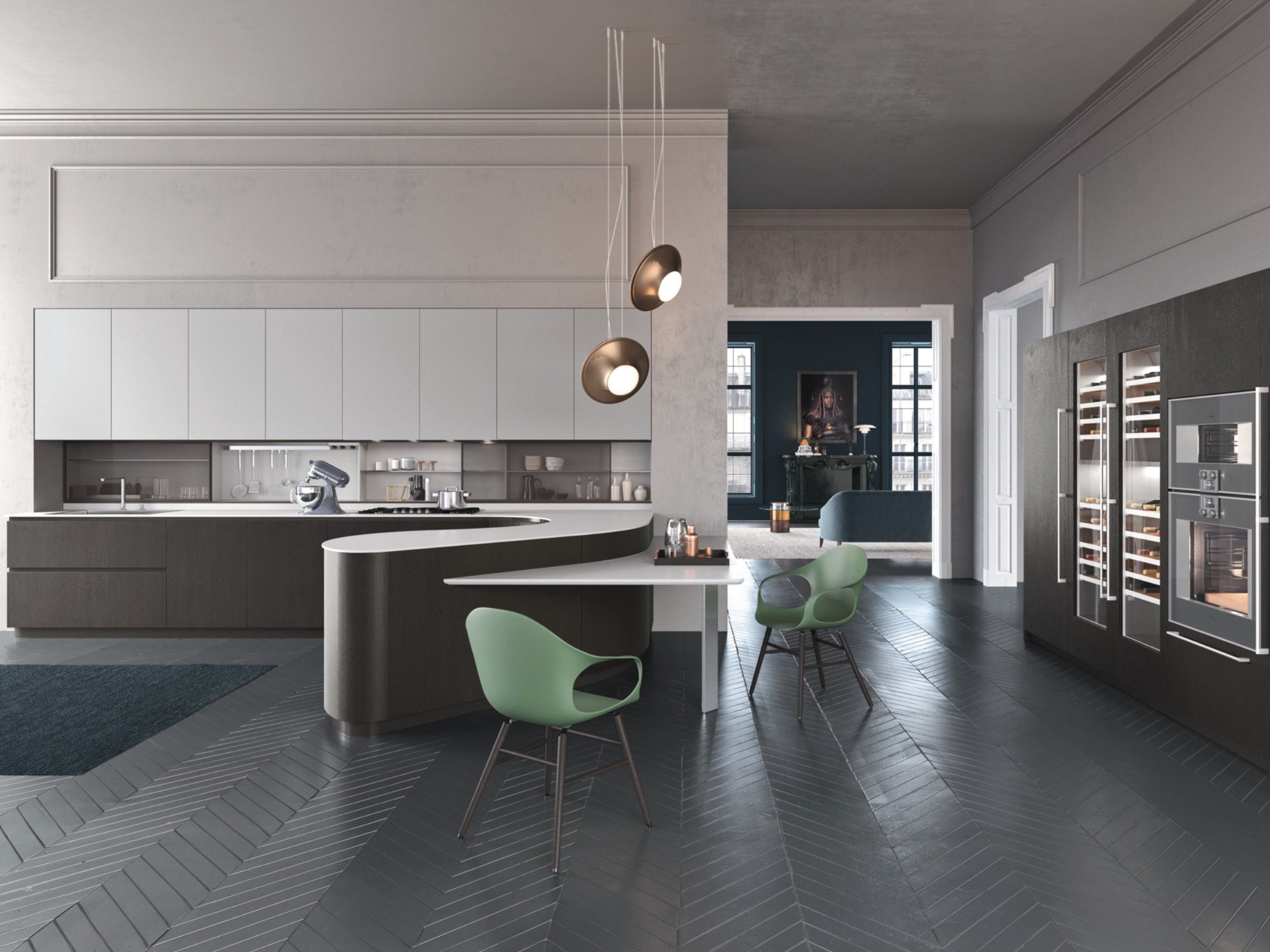 Kitchen with peninsula DUNE 04 Dune Collection By Pedini