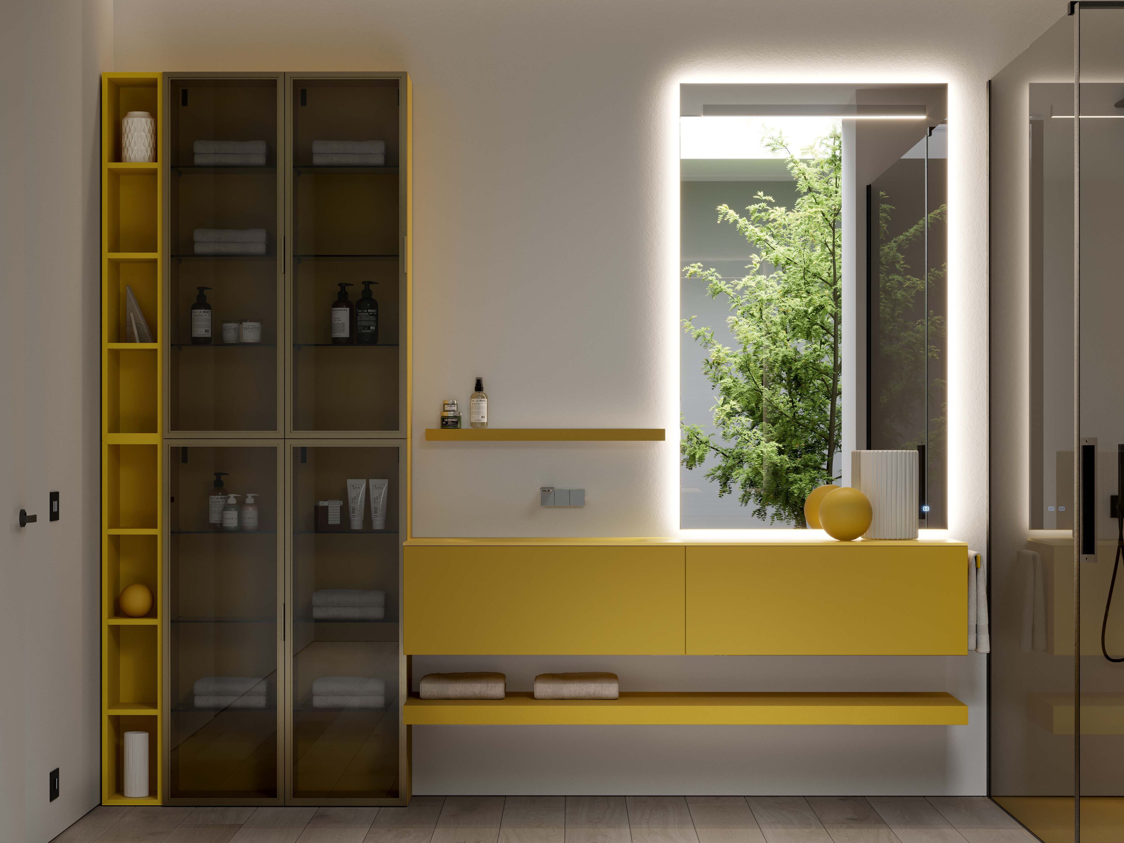 DOGMA Wall-mounted wooden vanity unit with drawers By Ideagroup