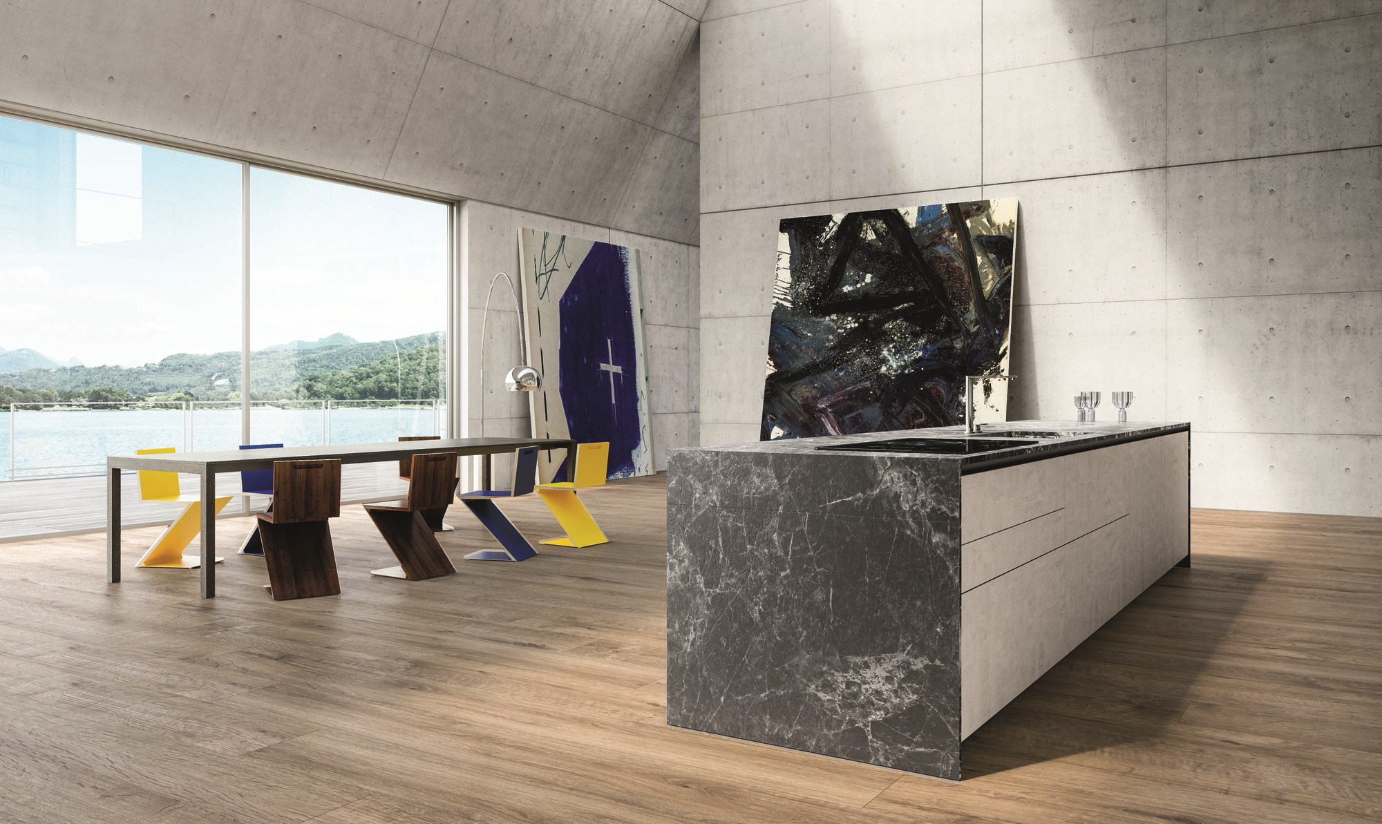 EASY THE DOUBLE HEIGHT Modular kitchen in aluminum and marble with ...