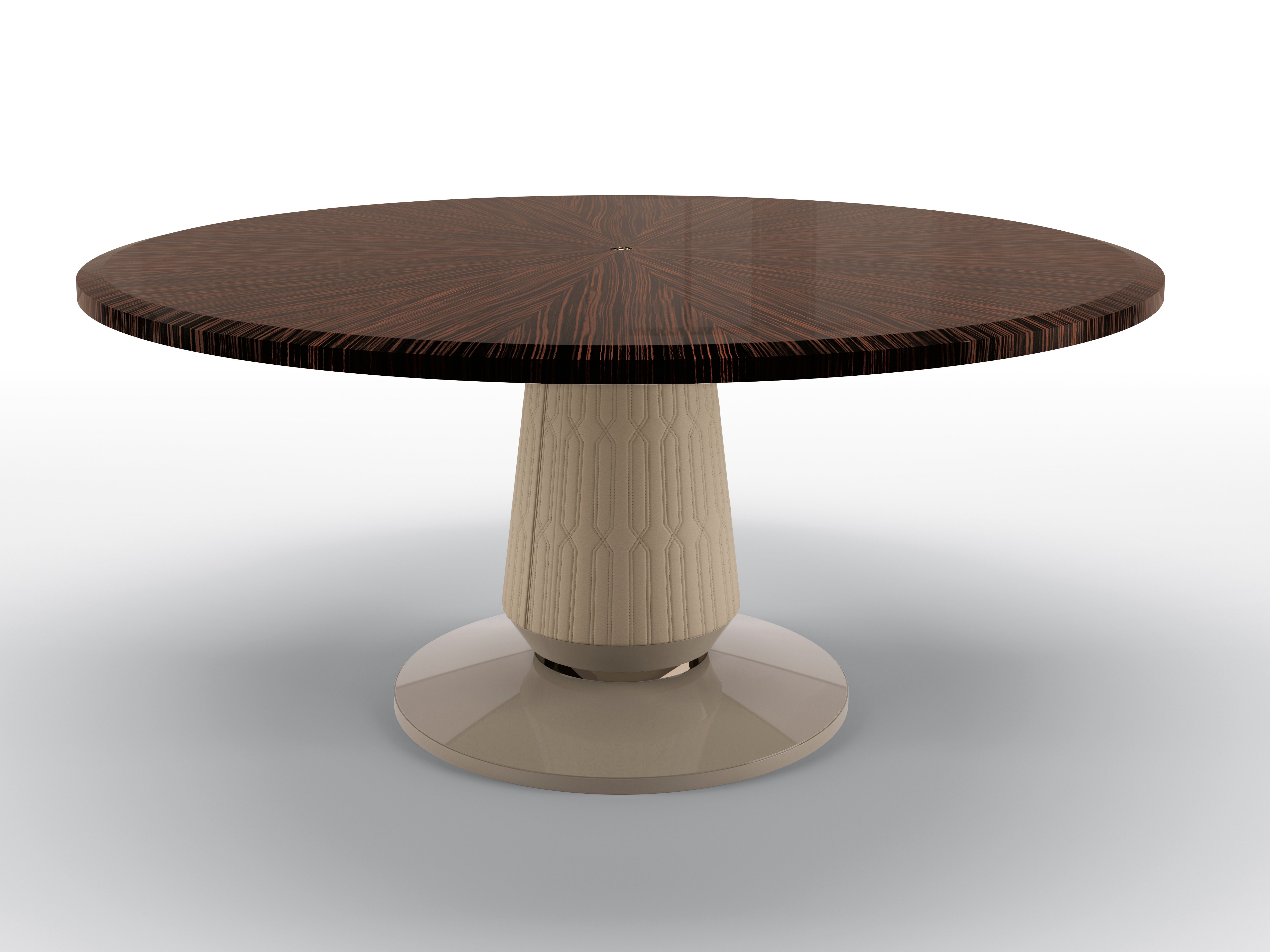 OMEGA Round table in ebony and base covered in leather By BRUNO ZAMPA