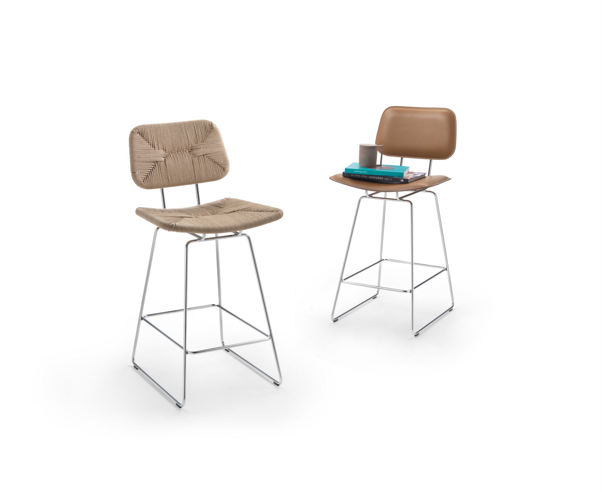 ECHOES High straw stool with back By Flexform | design Christophe Pillet