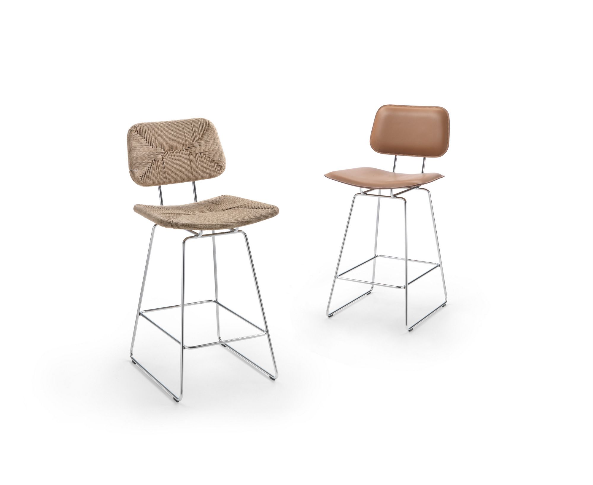 ECHOES High straw stool with back By Flexform | design Christophe Pillet