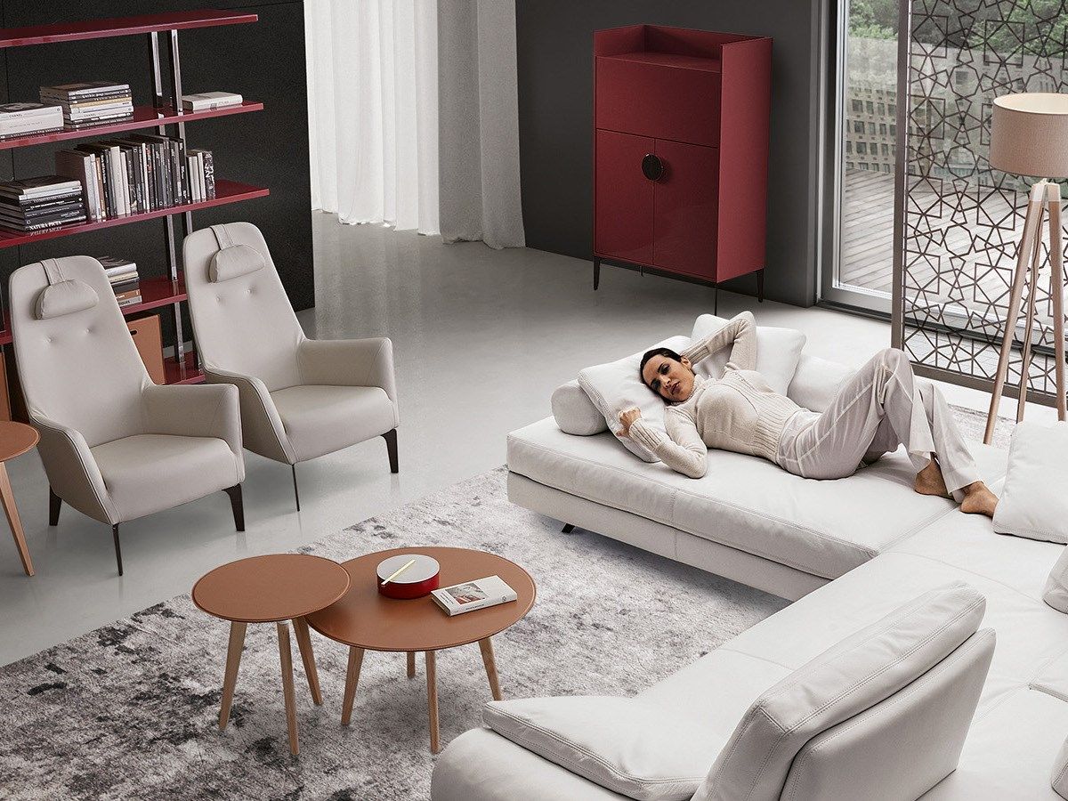 Round leather side table EDGAR | Leather coffee table Edgar Collection ...