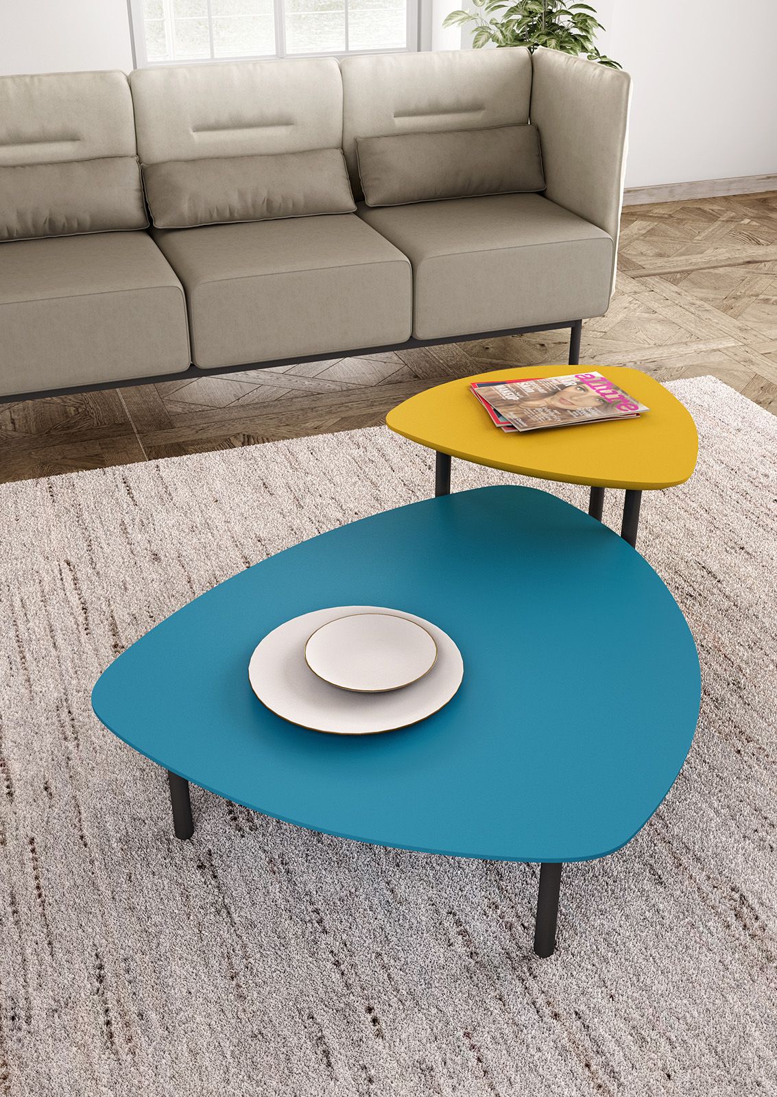 EOS Low lacquered triangular steel and MDF coffee table By Leyform ...