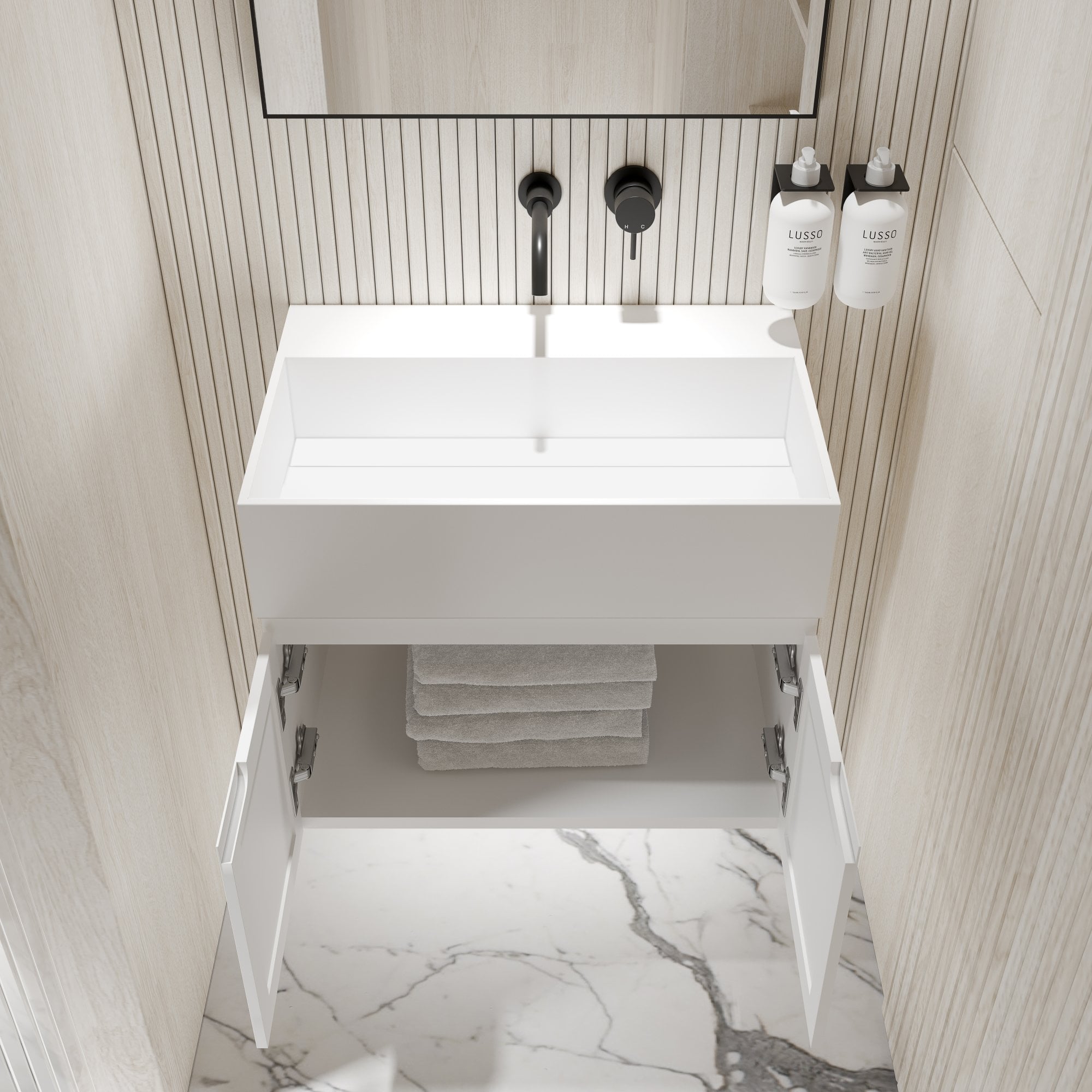 ETHOS Wall-mounted Resin Stone vanity unit with doors By LUSSO