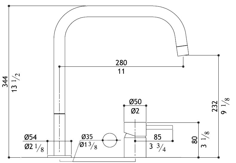F2 SQ Countertop stainless steel kitchen mixer tap By MGS