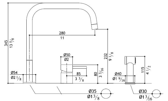 F2 SQ SP Countertop stainless steel kitchen mixer tap By MGS