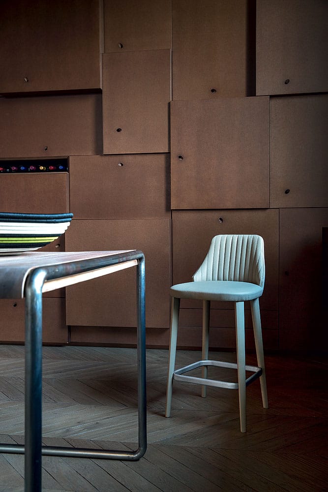 BREAK High upholstered fabric stool with footrest By BROSS | design ...