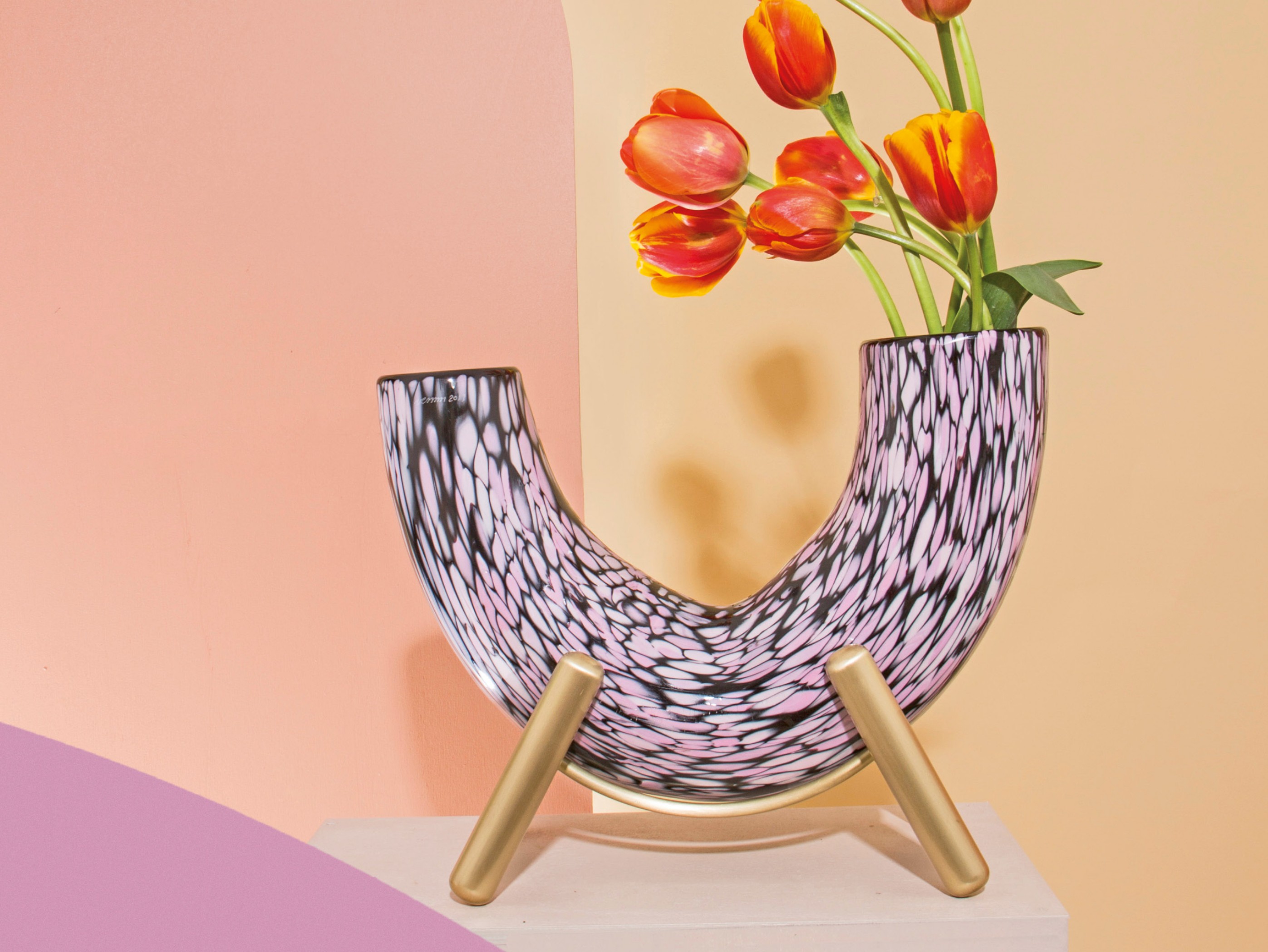 Glass and brass vase FAUNA By Visionnaire design Sara Ricciardi