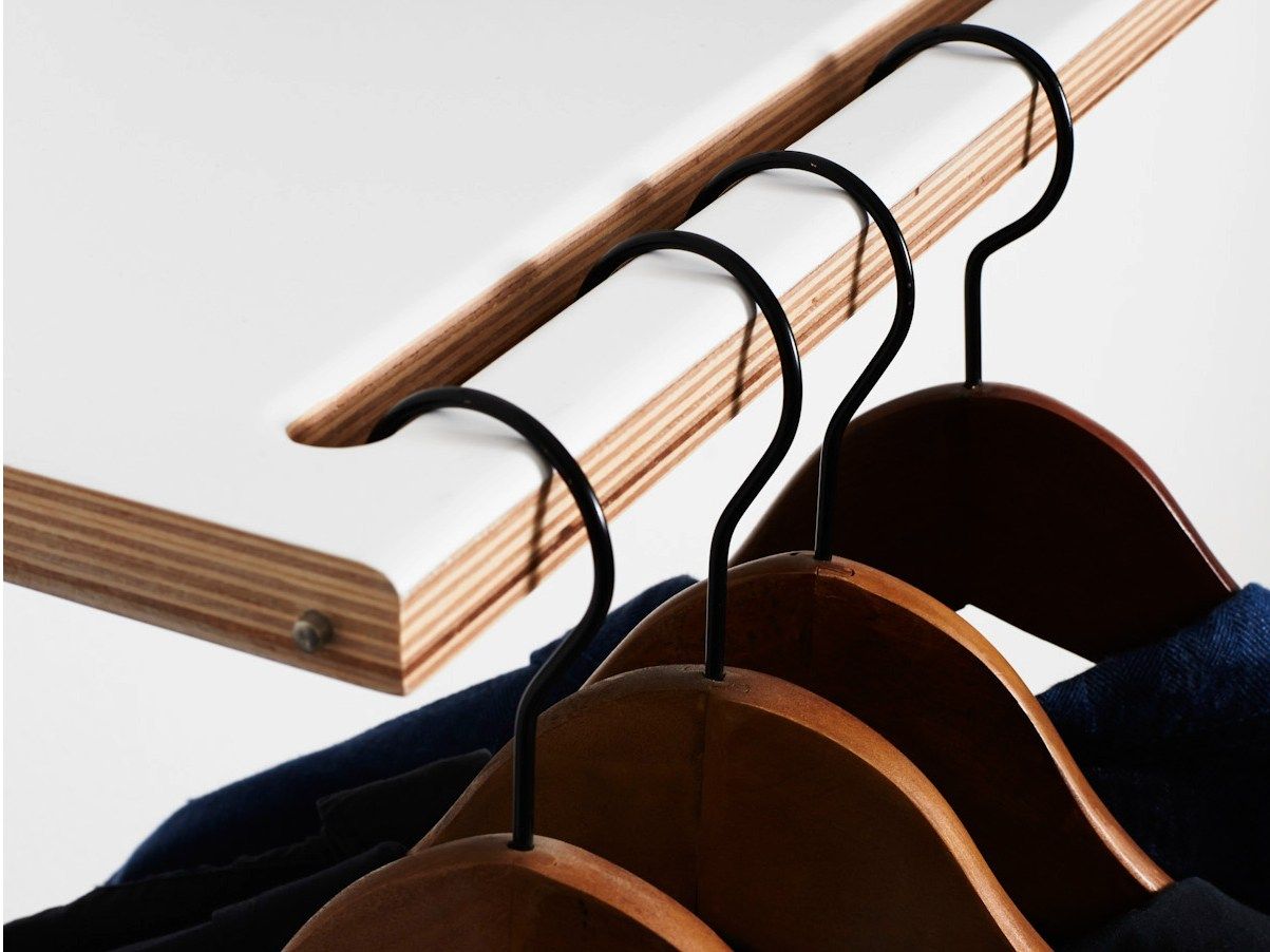 Wall-mounted plywood coat rack FLÄPPS HÄNGRAIL - WHITE Fläpps Hängrail ...