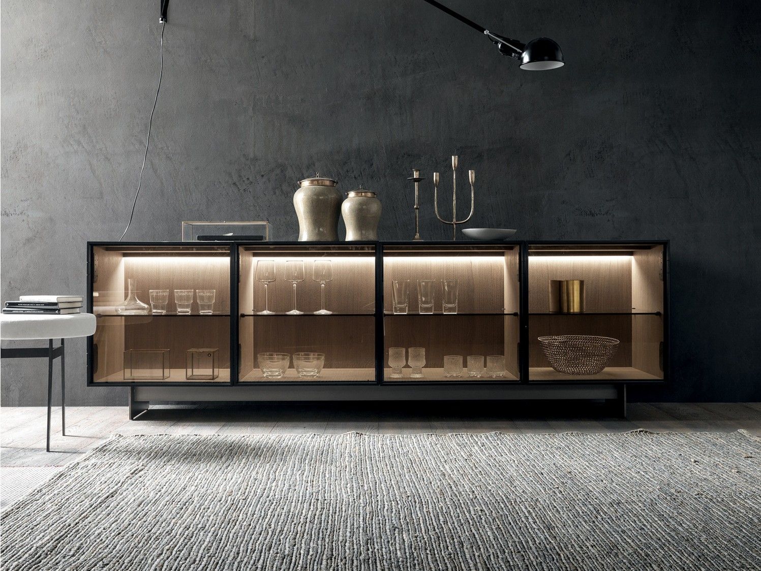 Wood and glass sideboard with integrated lighting FLOAT MH6 Collection ...