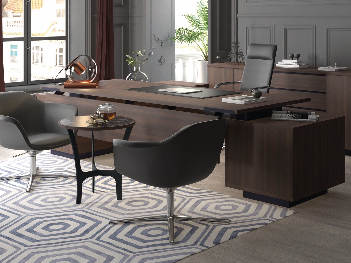 Rectangular wood veneer executive desk with shelves FLUIDO By Ersa ...