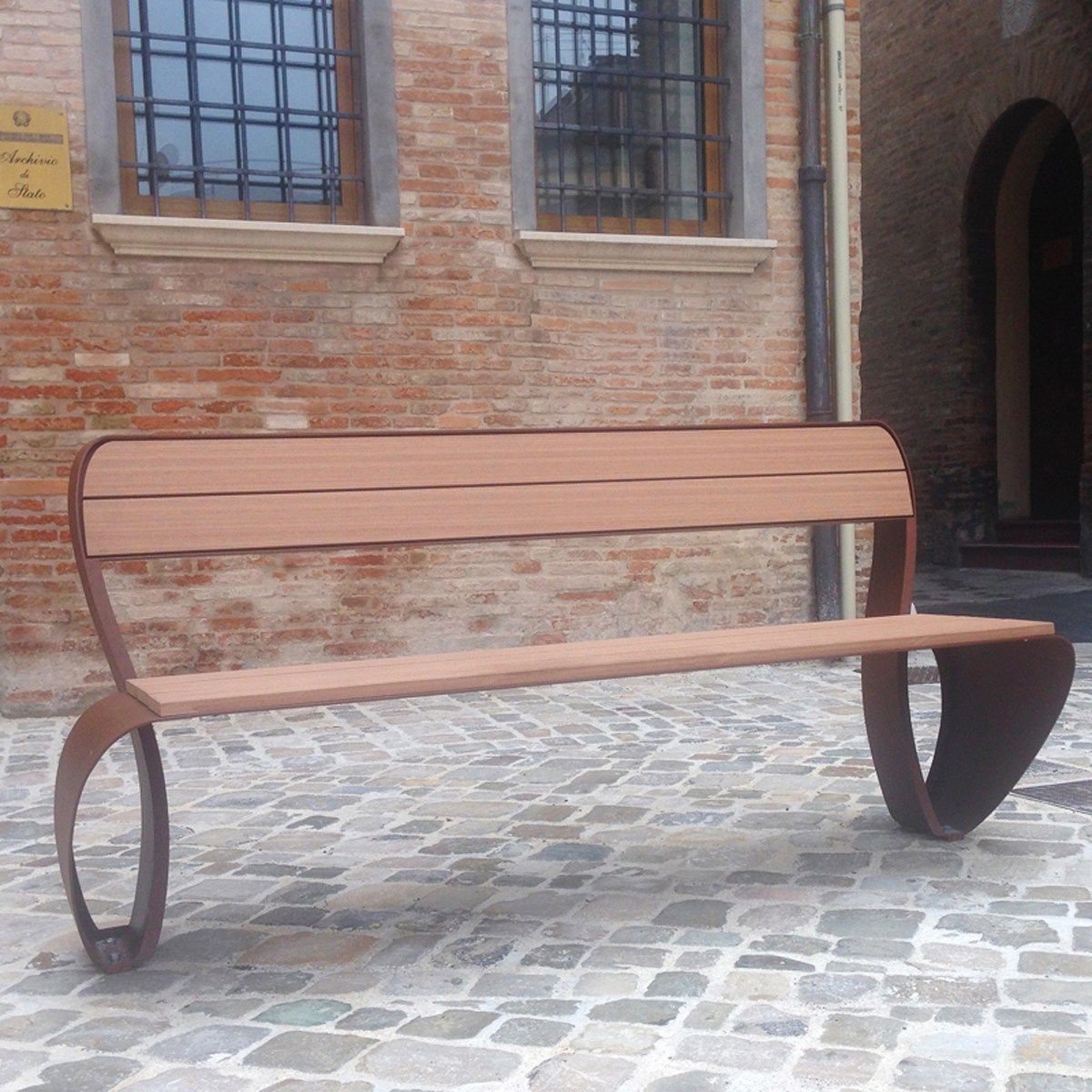 FLUXUS Steel and wood bench with back By LAB23 | design Roberto Semprini